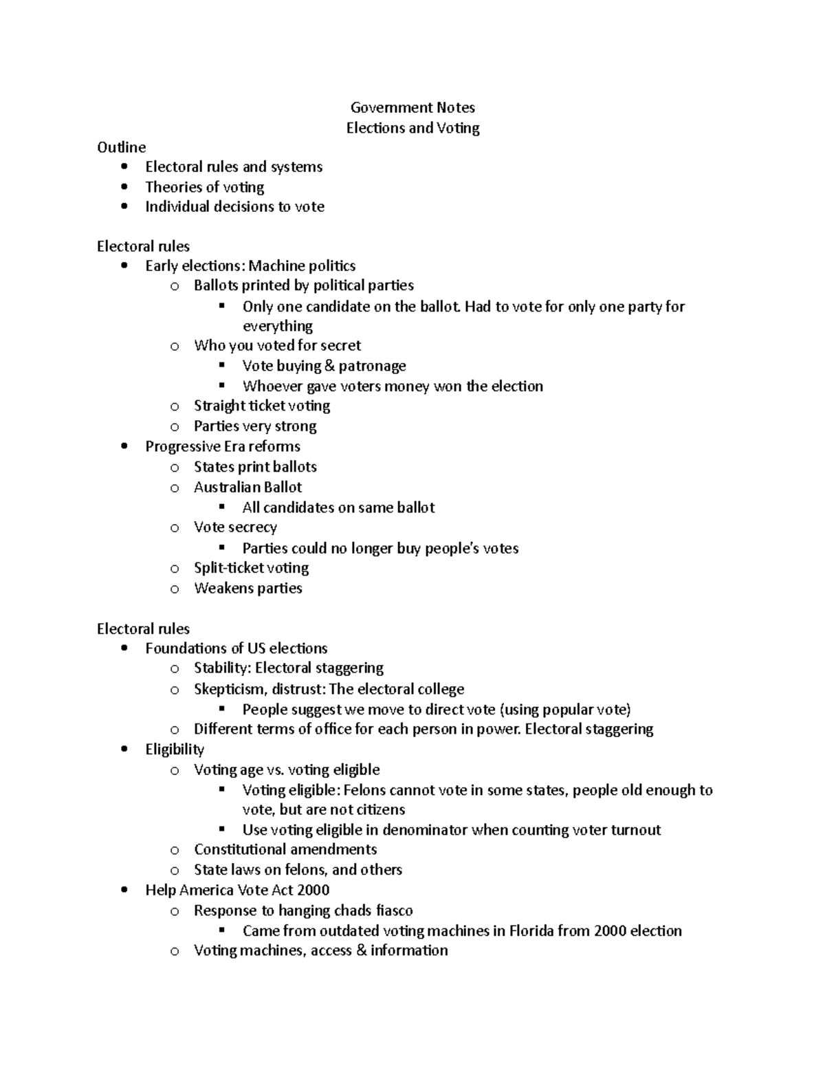 Elections and Voting Gvoernment Notes - Government Notes Elections and ...