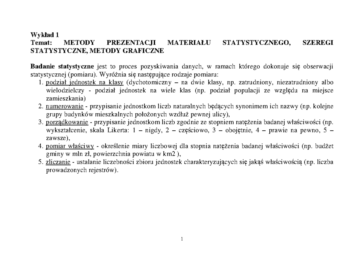 Wykład 1 - statystyka opisowa i metody graficzne - 1 Temat: METODY ...