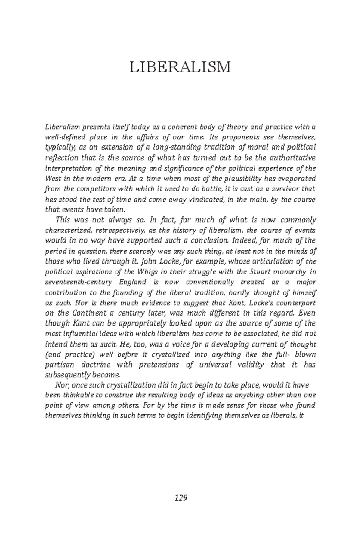 Liberalism - LIBERALISM Liberalism presents itself today as a coherent ...