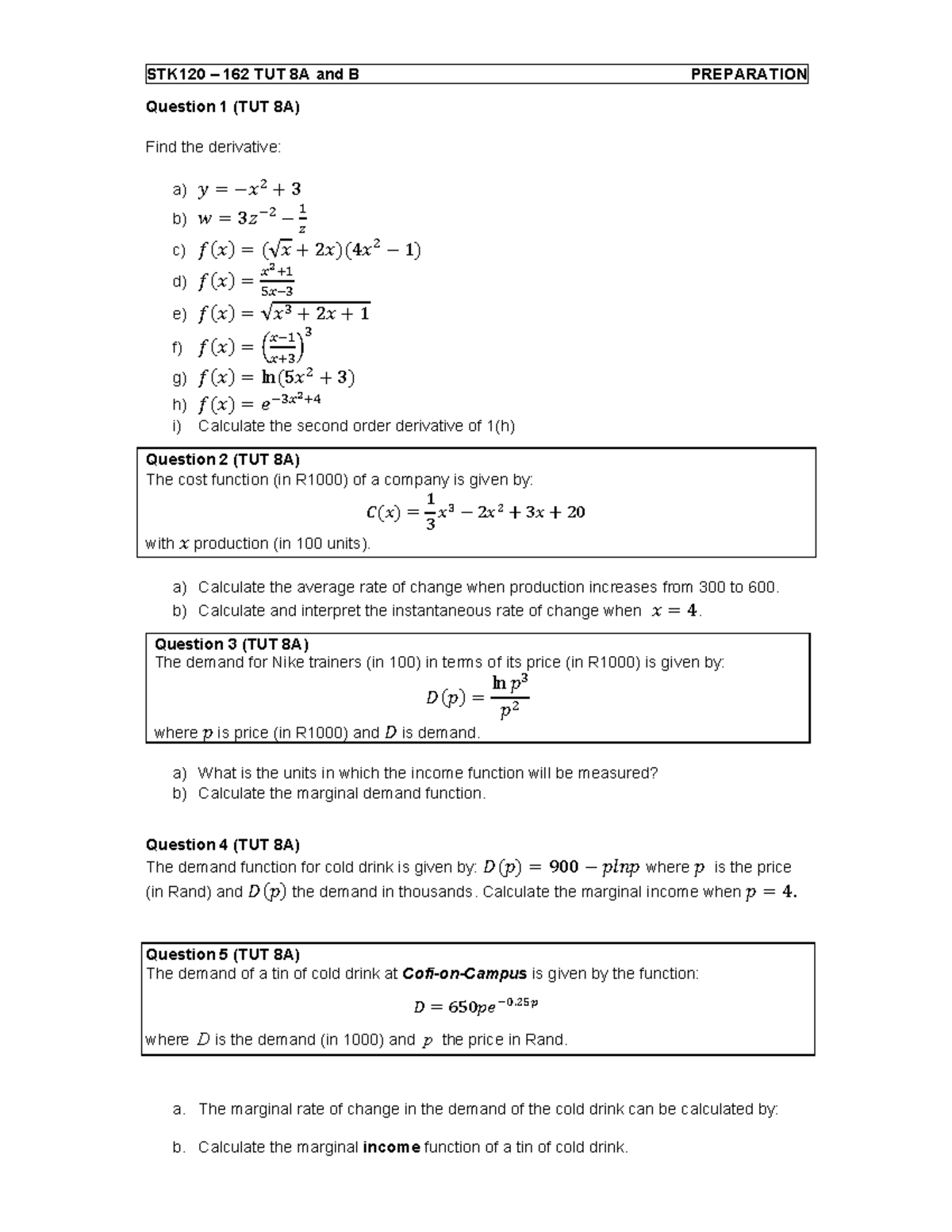 STK120 162 - Tutorial 8A and B preparation - 2023 - STK120 – 162 TUT 8A ...