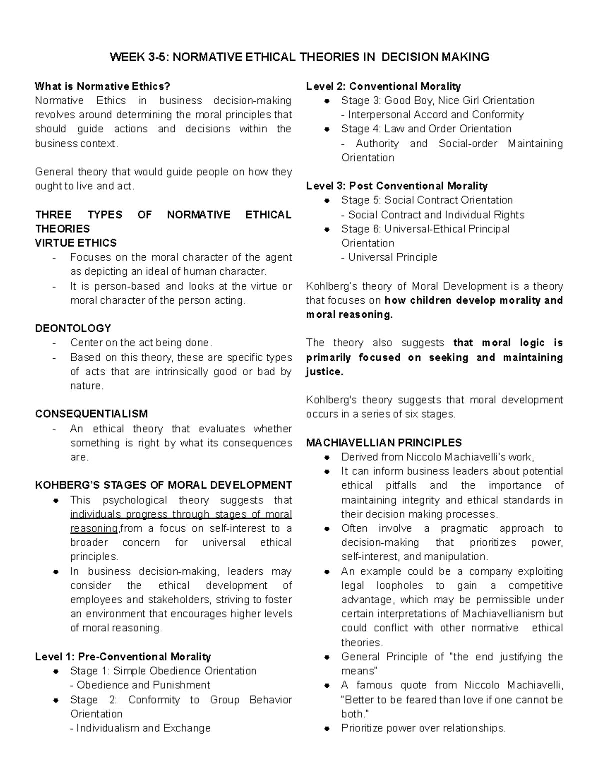 Normative Ethical Theories IN Decision Making - WEEK 3-5: NORMATIVE ...