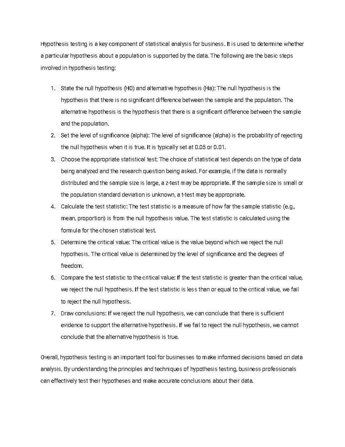 Hypothesis testing notes - Hypothesis testing is a key component of ...