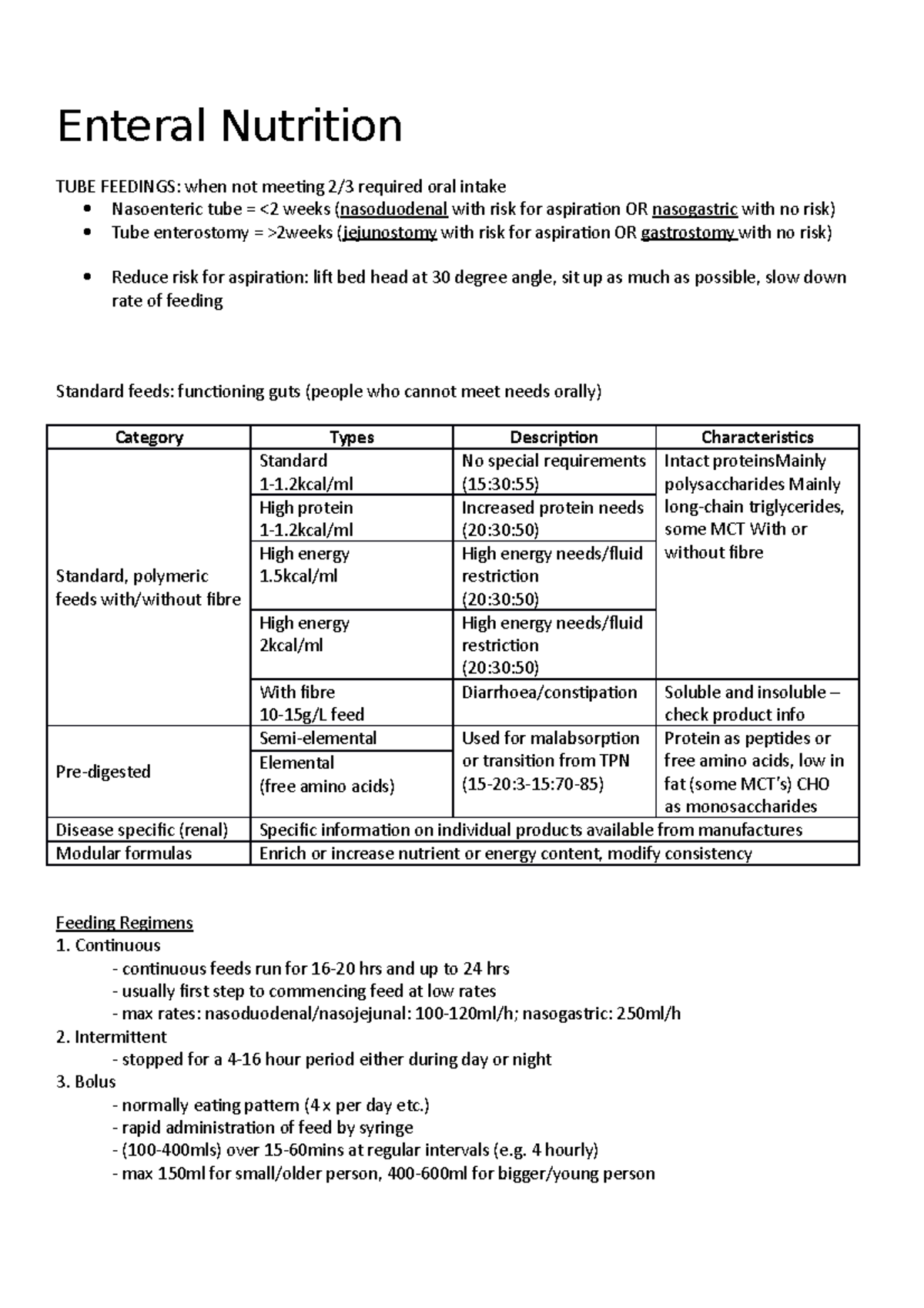 Enteral Feeding - Enteral Nutrition TUBE FEEDINGS: when not meeting 2/3 ...