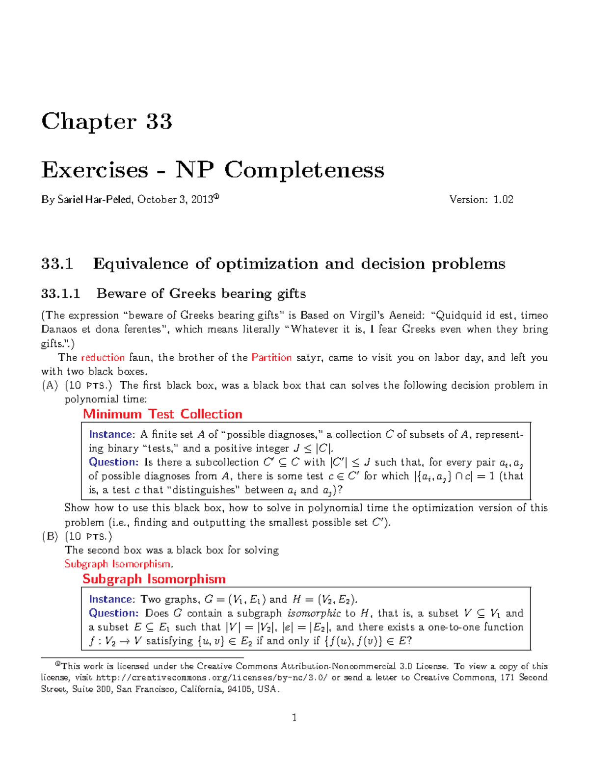 Hw 1 Pract Chapter 33 Exercises Np Completeness By Sariel Har Peled October 3 2013 ̈ 