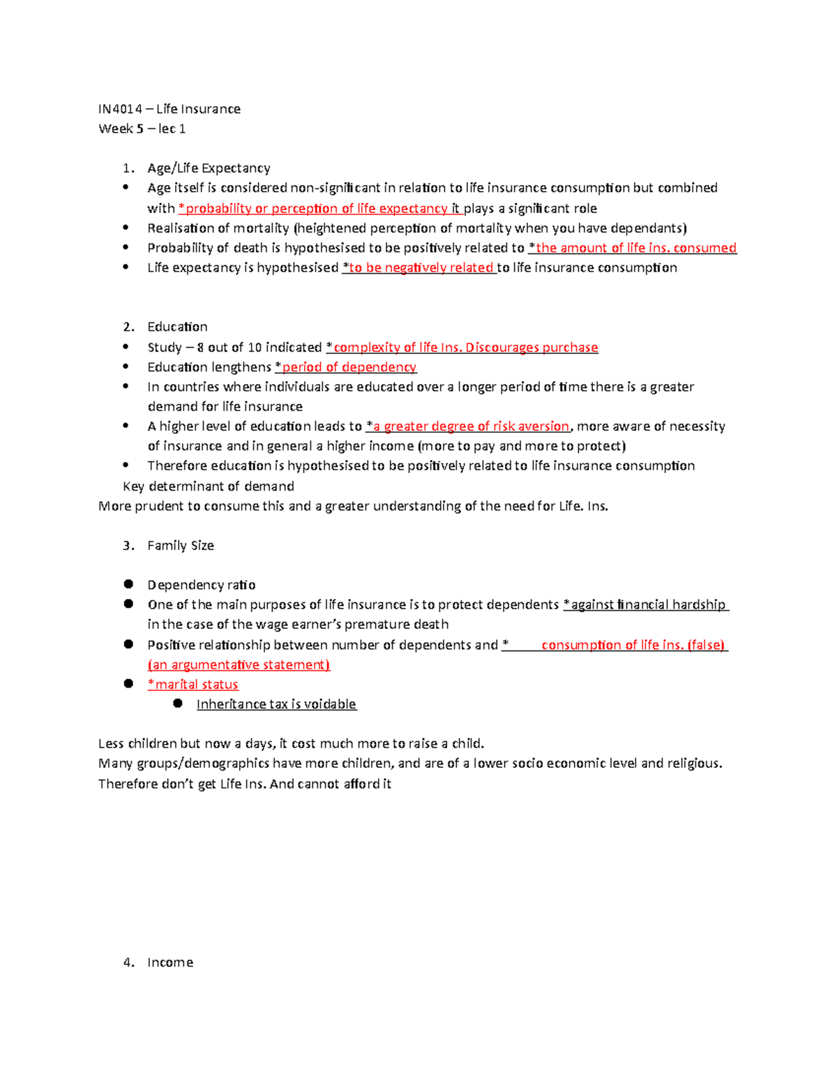 summary week 5 lec 1 - IN4014 – Life Insurance Week 5 – lec 1 Age/Life Expectancy Age itself is ...