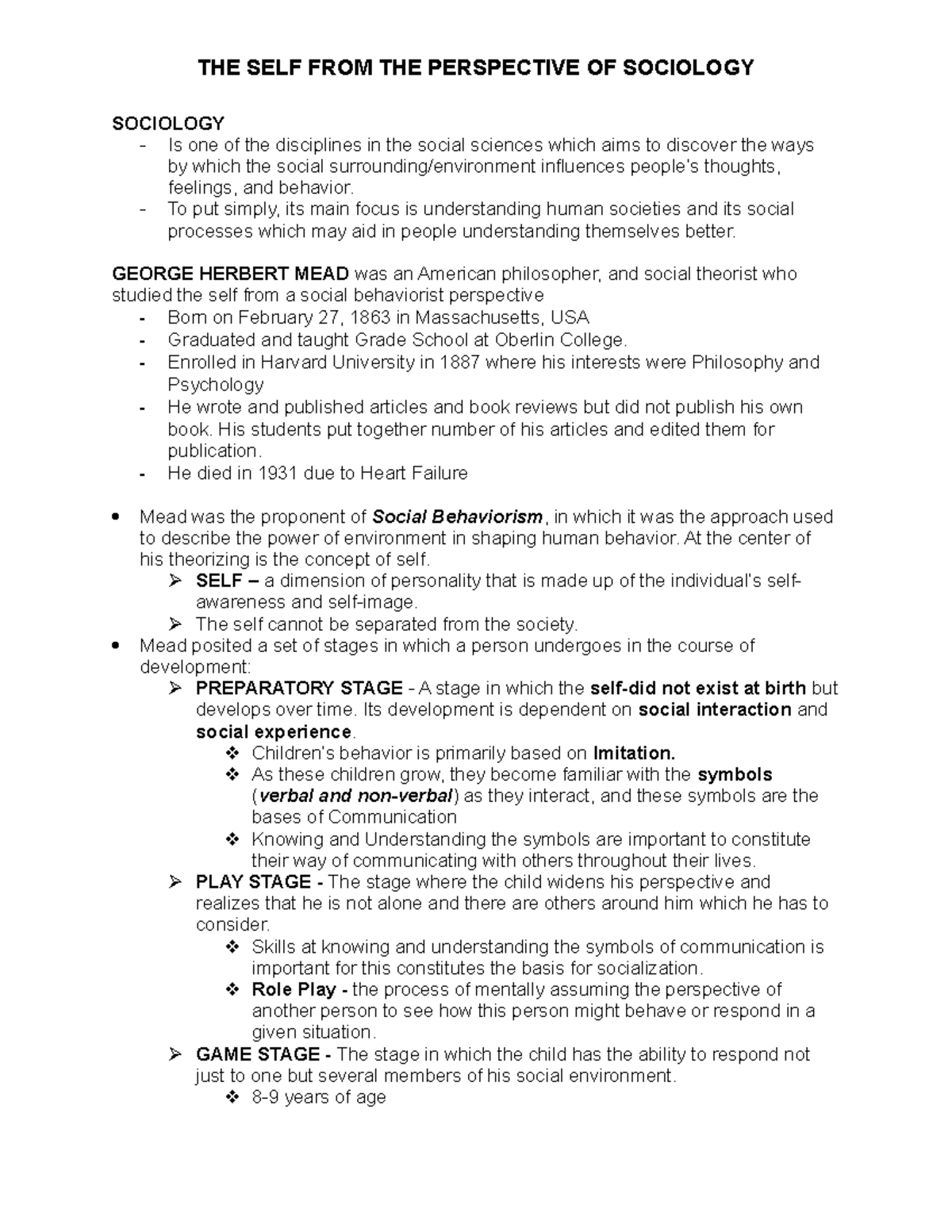 Understanding The Self NOtes Lesson 3 - THE SELF FROM THE PERSPECTIVE ...