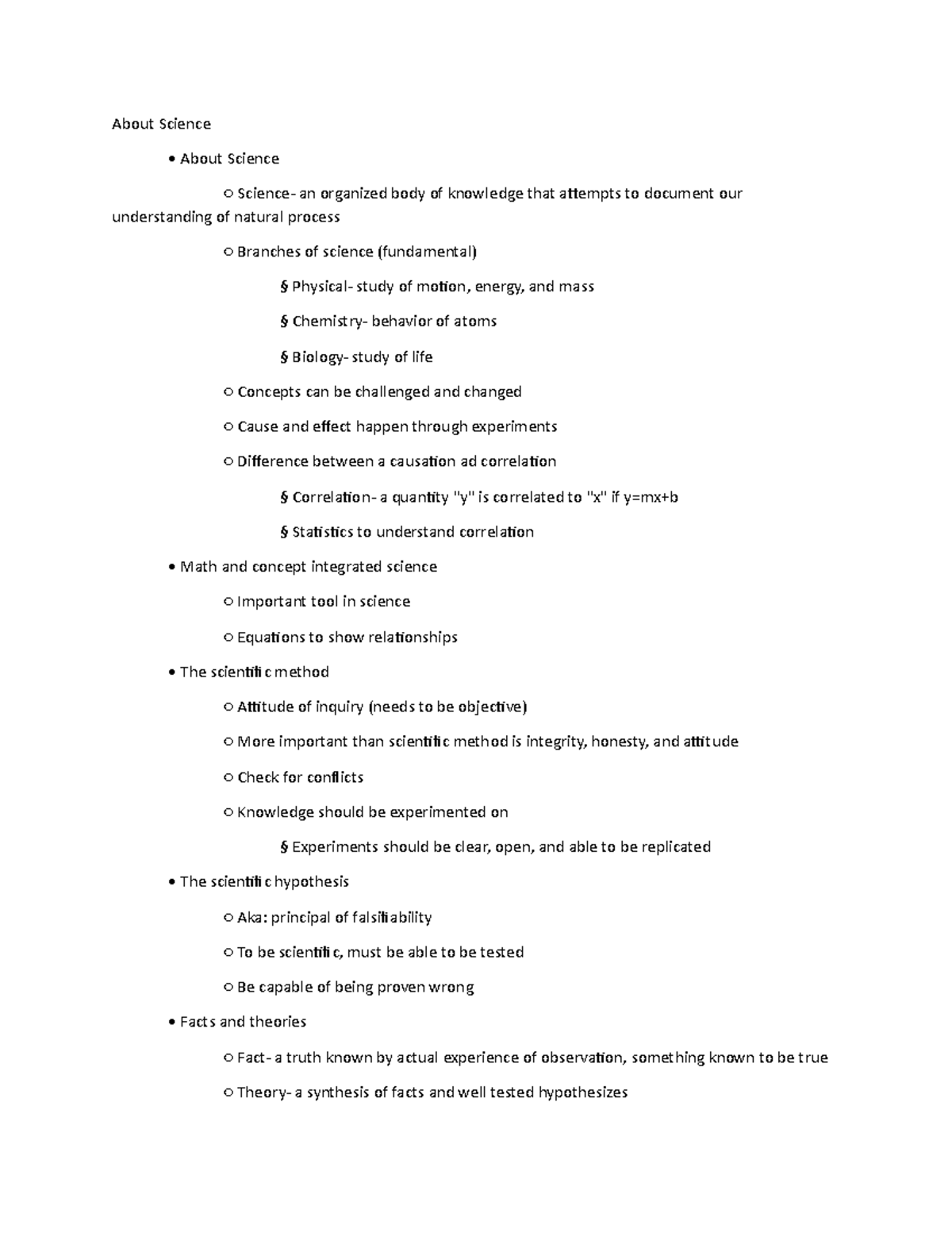 Chapter 1 Notes - About Science - About Science Science- an organized ...