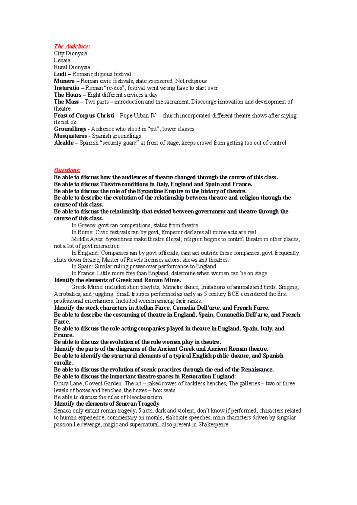 History of theatre - The Audeince and longform questions - The Audeince ...