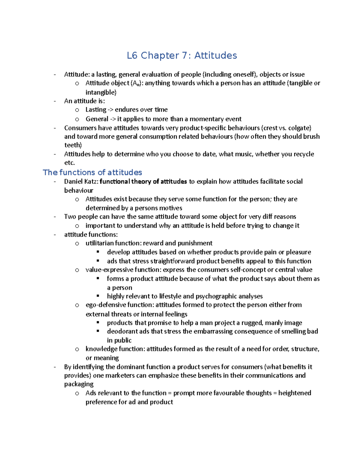 Lecture 6 Chapter 7 attitude - L6 Chapter 7: Attitudes Attitude: a lasting, general evaluation ...