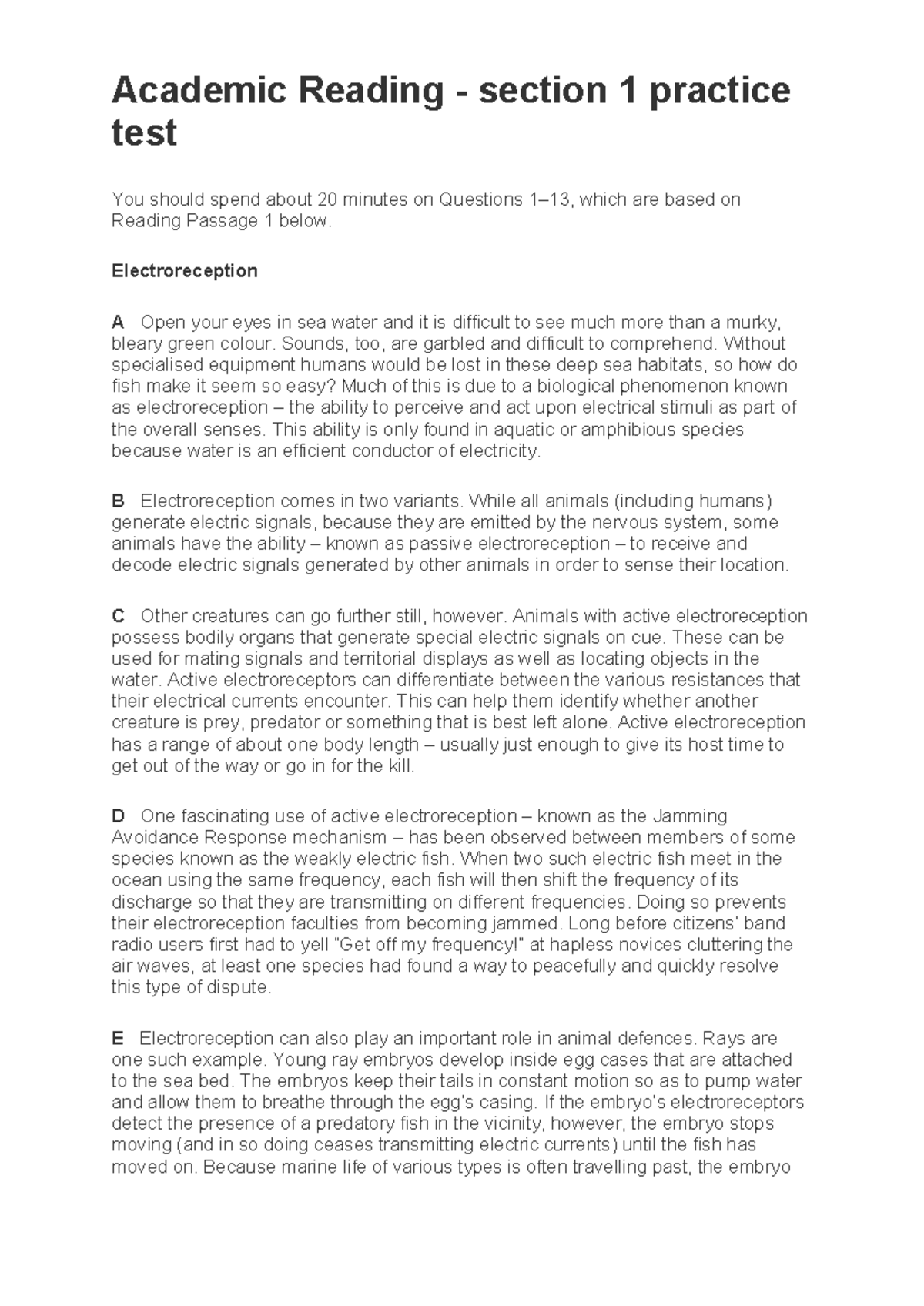 Academic Reading practice test one - BIOL 1121 - UoPeople - Studocu