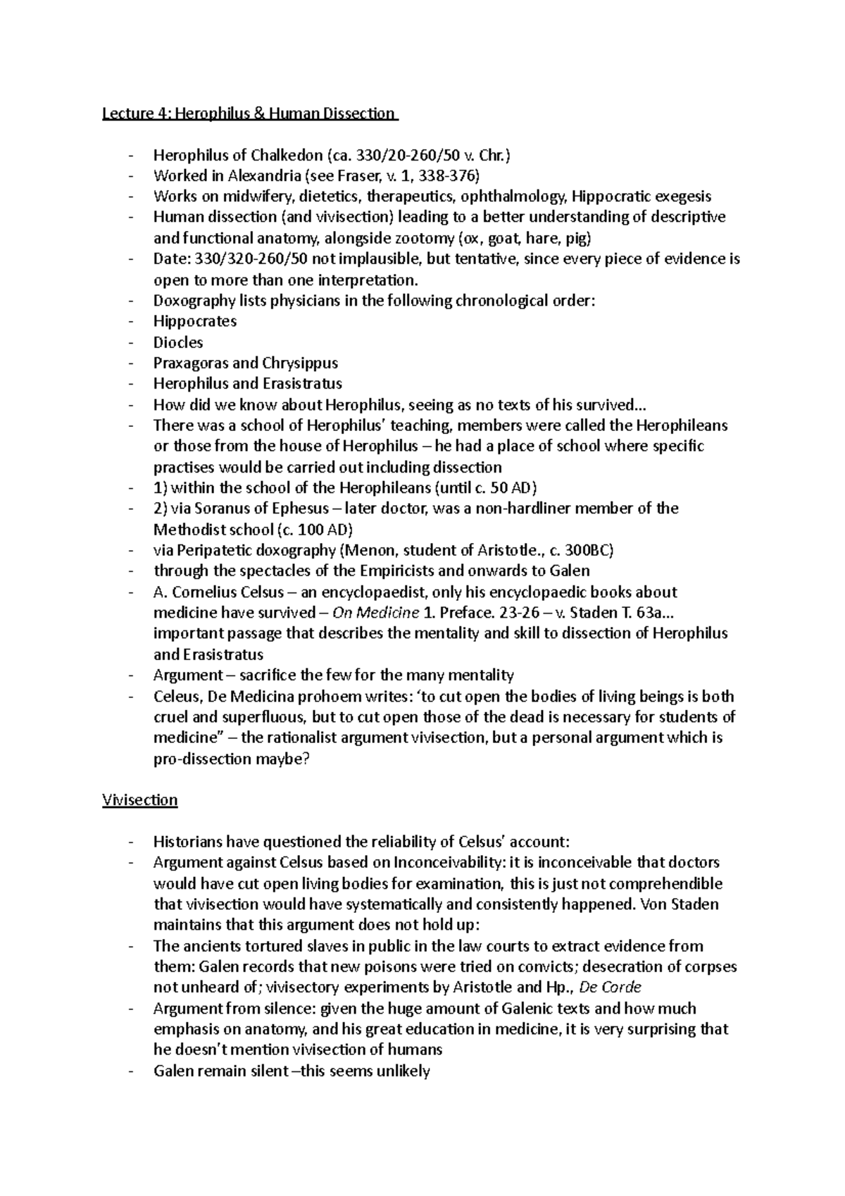 Lecture 4: Herophilus Human Dissection - Studocu