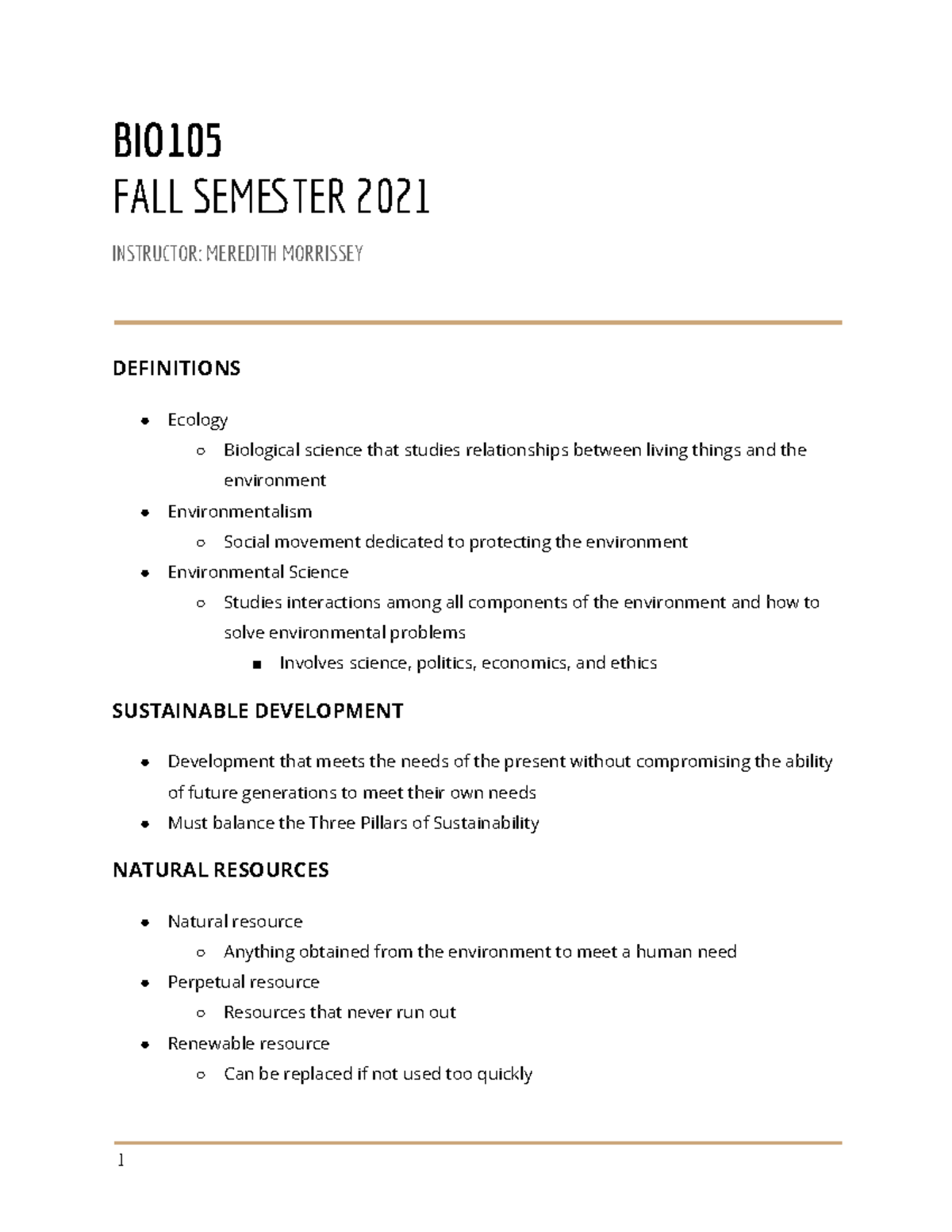 2. Environmental Science - BIO FALL SEMTER 2021 INSTRUCTOR: MEREDITH MORRISSEY DEFINITIONS ...