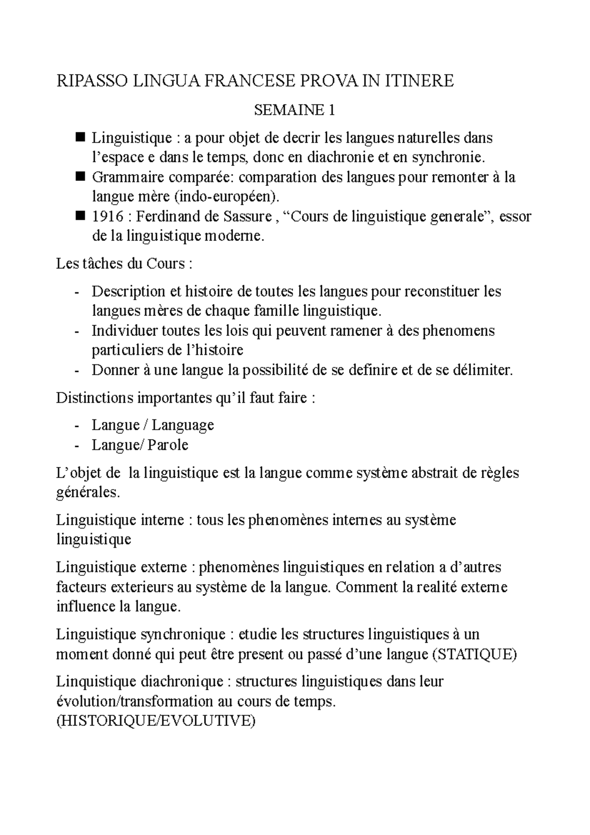 Ripasso Lingua Francese Prova IN Itinere - RIPASSO LINGUA FRANCESE PROVA IN ITINERE SEMAINE 1 ...