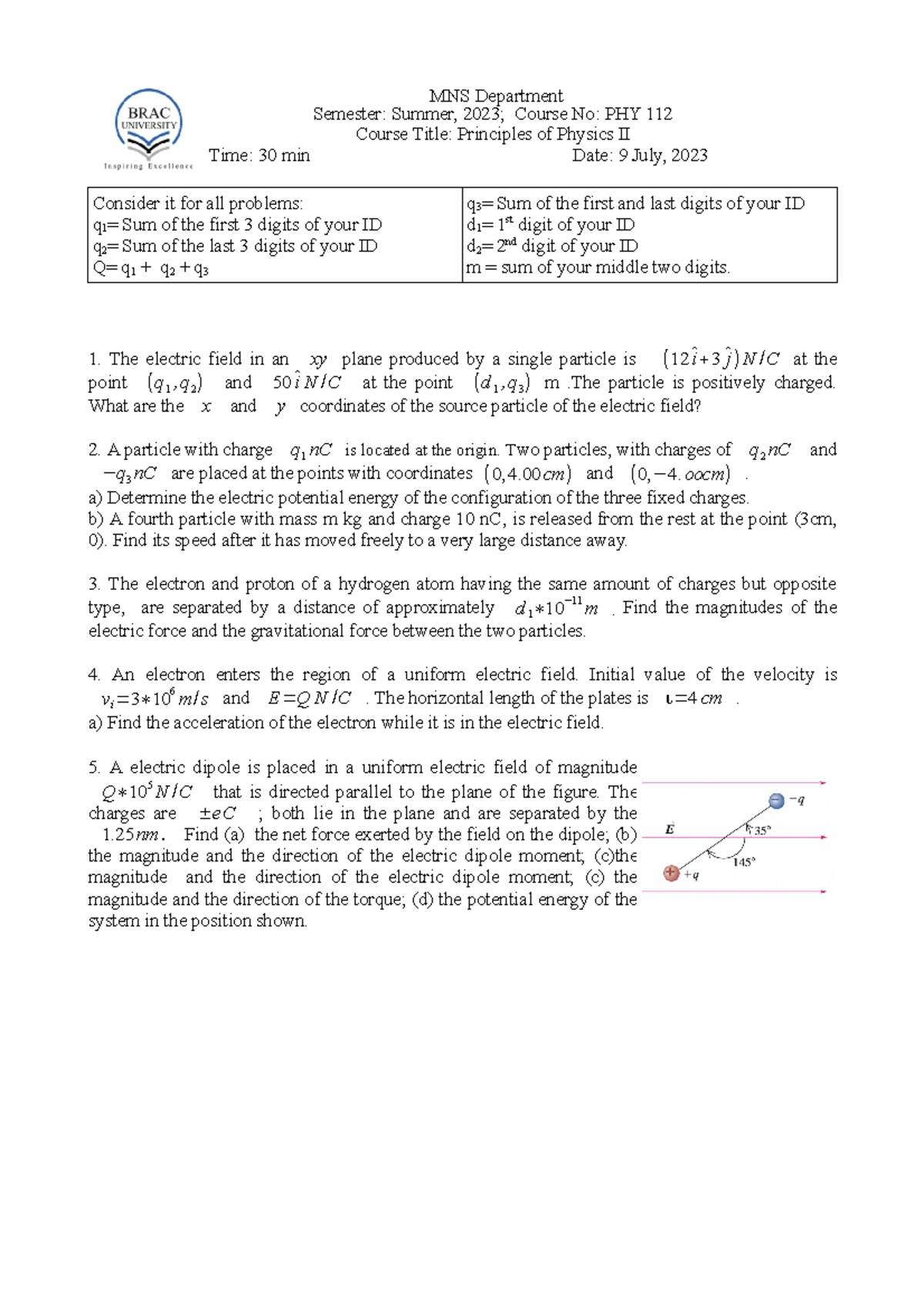 PHY 112 Assignment 1 - Fundamental of Physics II - Studocu