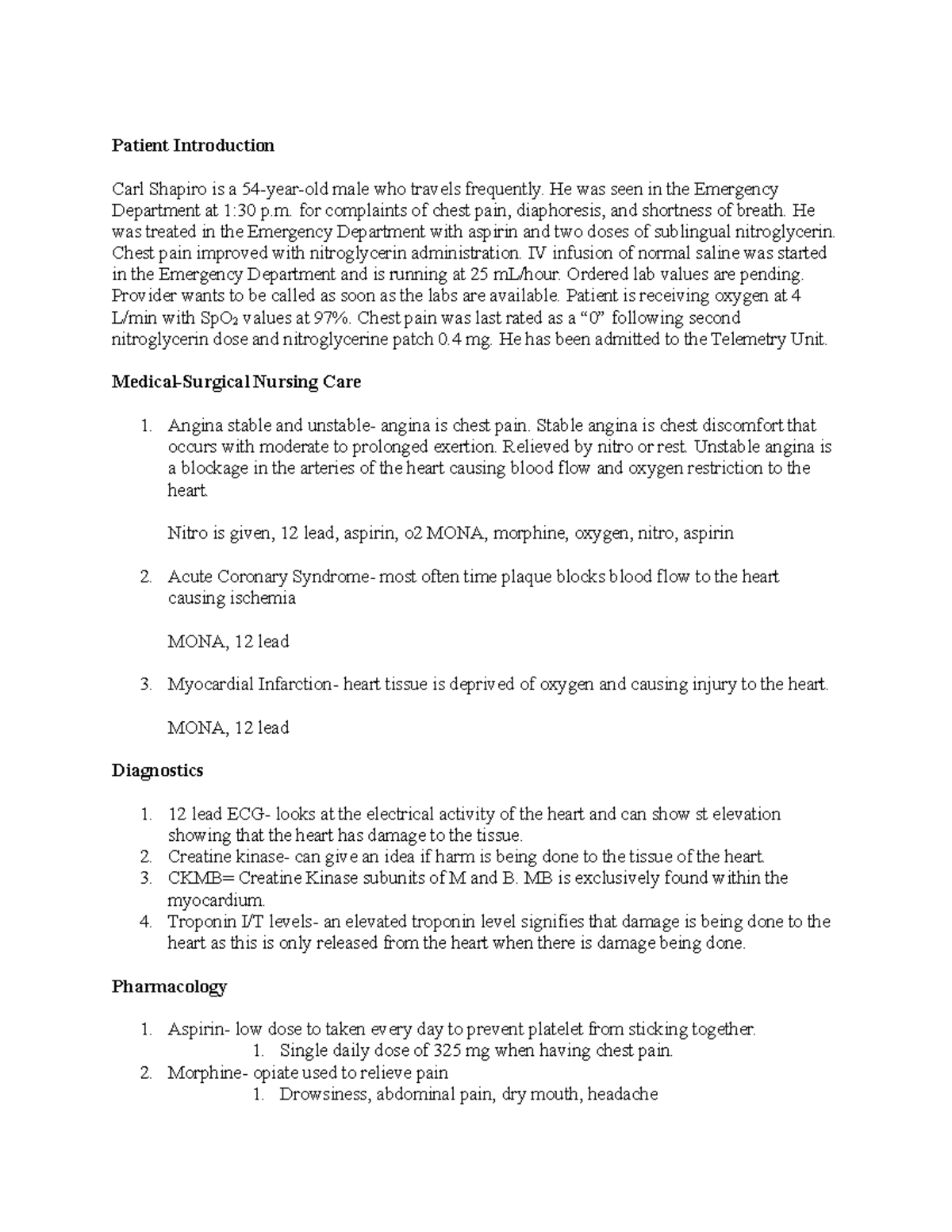 Patient Introduction - Carl - Patient Introduction Carl Shapiro is a 54 ...