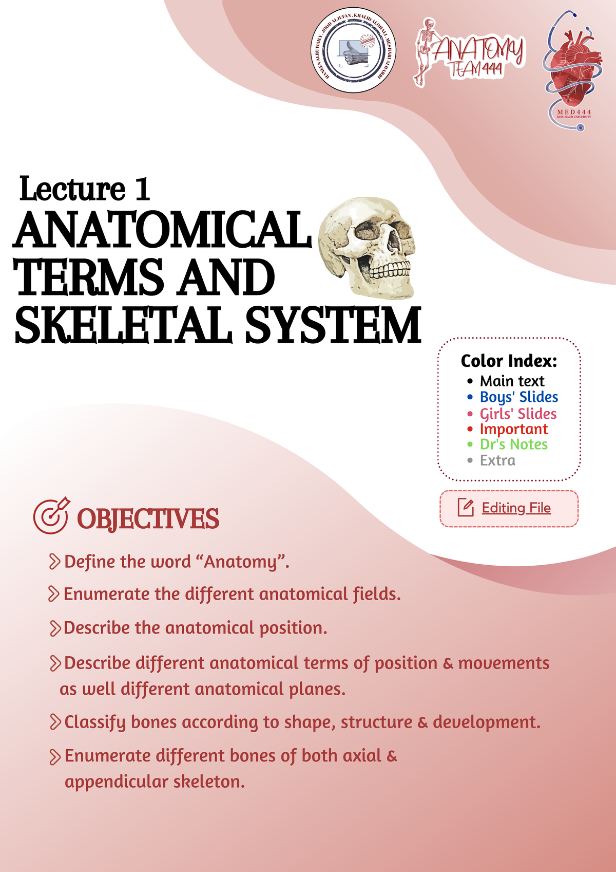 L1 - Anatomical Terms and Skeletal System - Color Index: Main text Boys ...