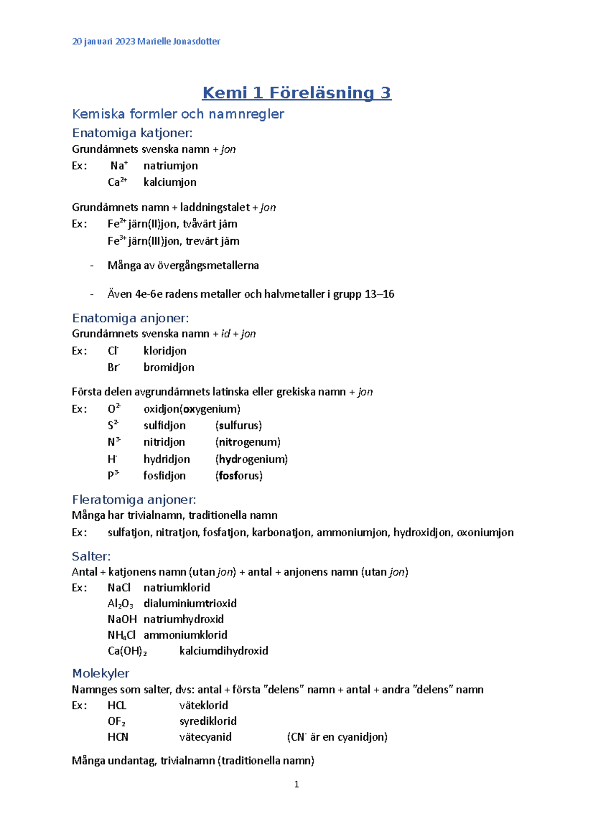 Kemi1-föreläsning 3-2001 2023 - 20 januari 2023 Marielle Jonasdotter Kemi 1 Föreläsning 3 ...