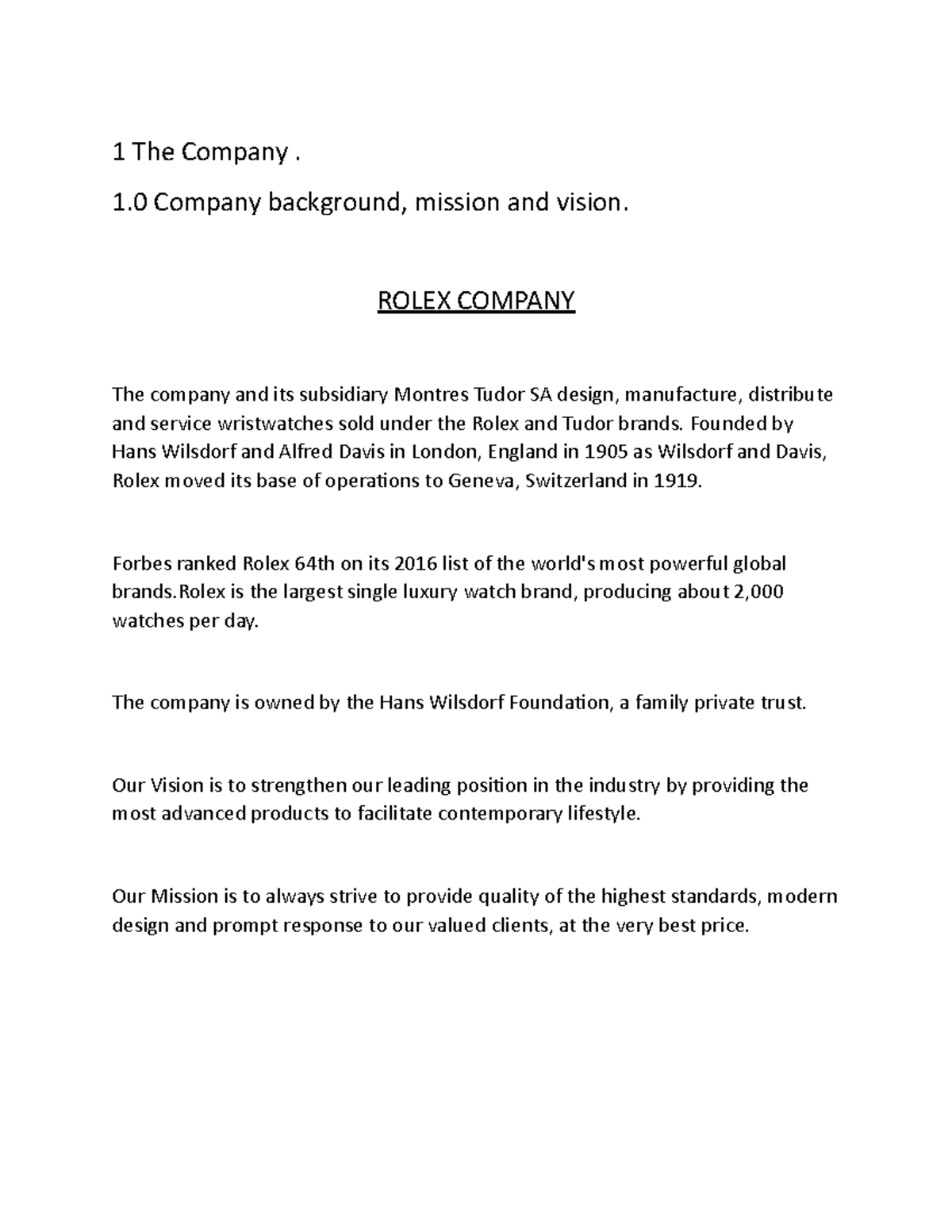 Marketing assignment - 1 The Company . 1 Company background, mission ...