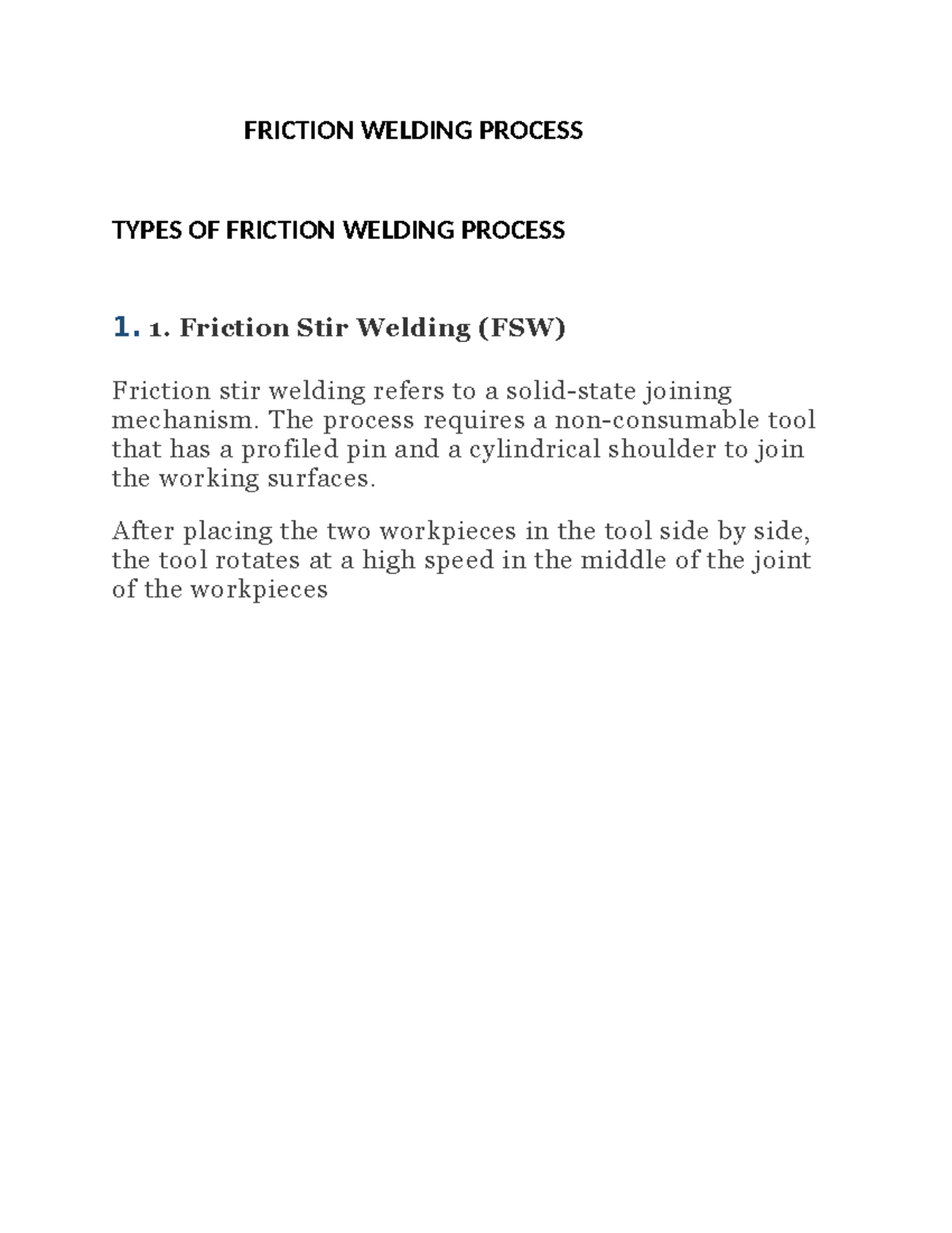 Friction Welding Process - FRICTION WELDING PROCESS TYPES OF FRICTION ...
