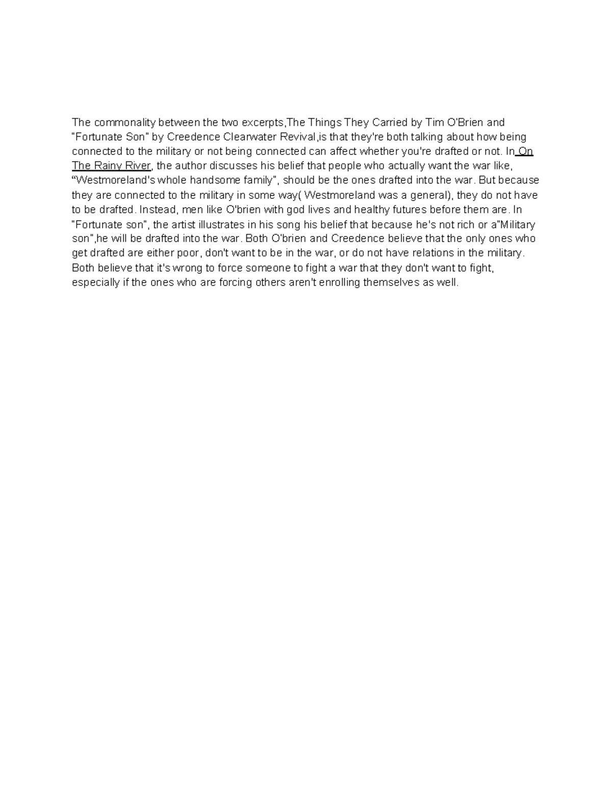 Untitled document - The commonality between the two excerpts,The Things ...
