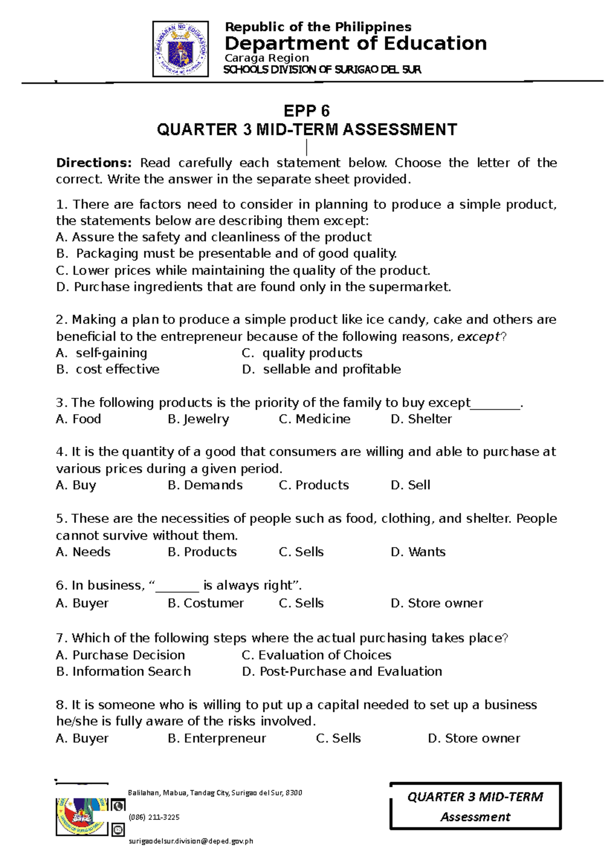 EPP - MIDTERM ASSESSMENT - Department of Education Caraga Region ...