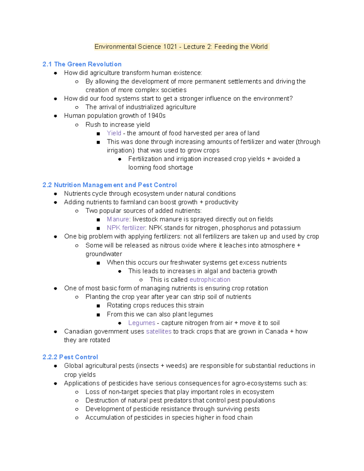 Environmental Science 1021 - Lecture 2 Feeding the World ...