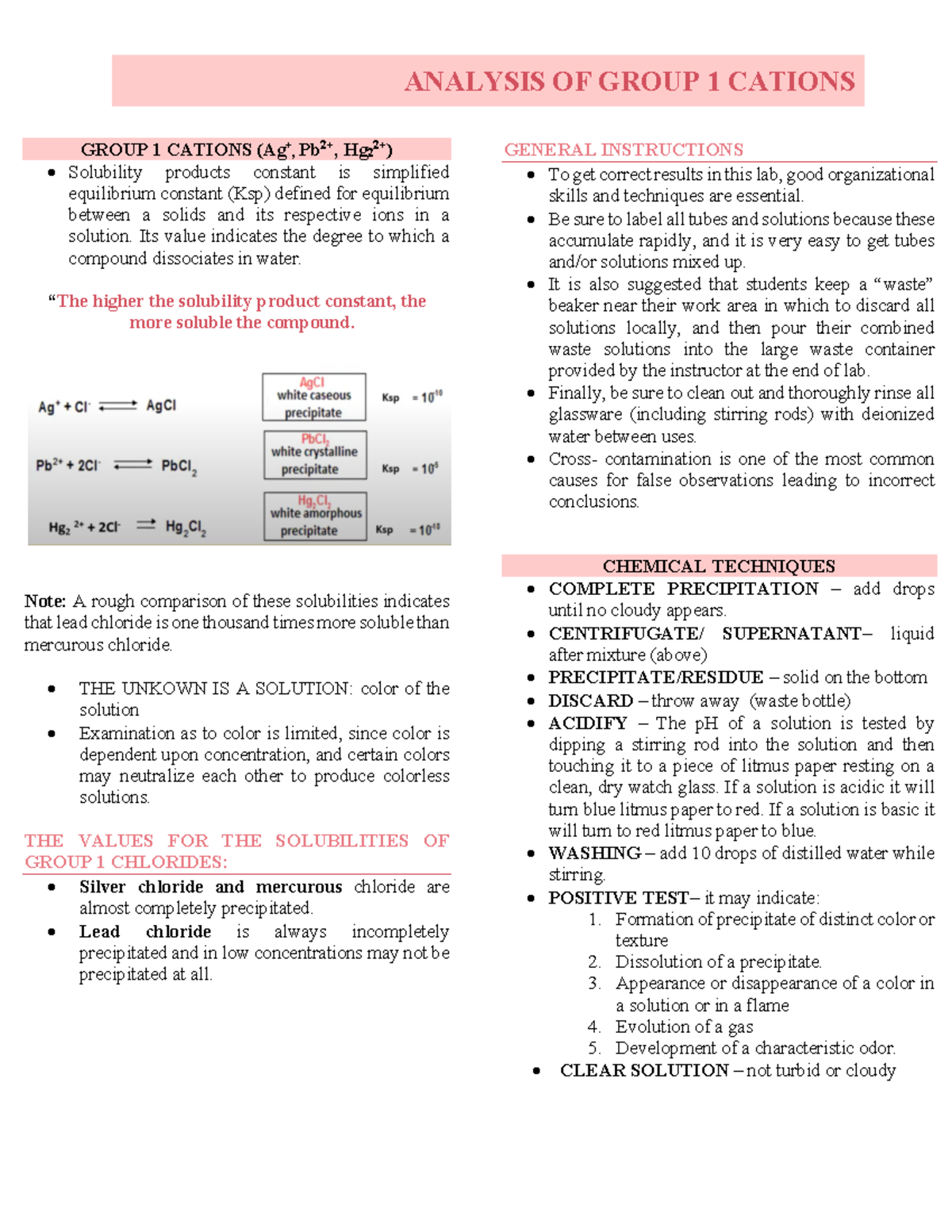 Analysis OF Group 1 Cations - GROUP 1 CATIONS (Ag+, Pb2+, Hg 2 2 ...