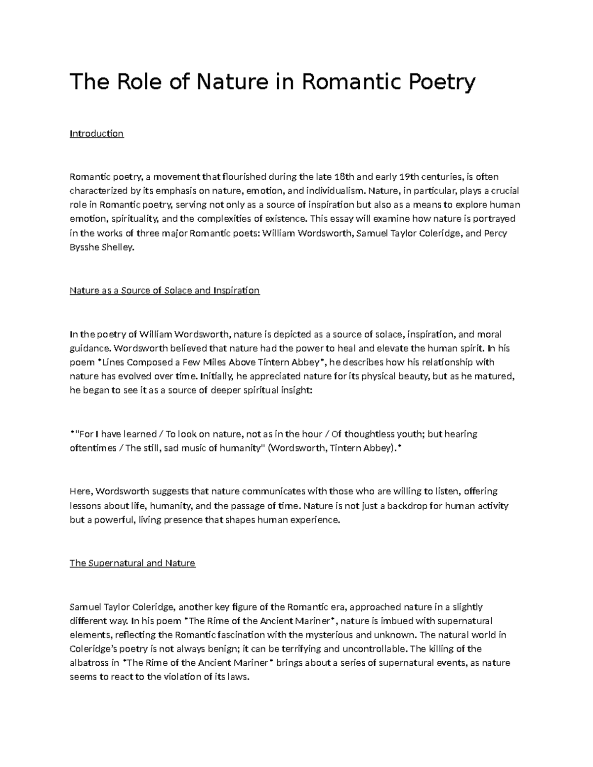 The Role of Nature in Romantic Poetry - The Role of Nature in Romantic ...