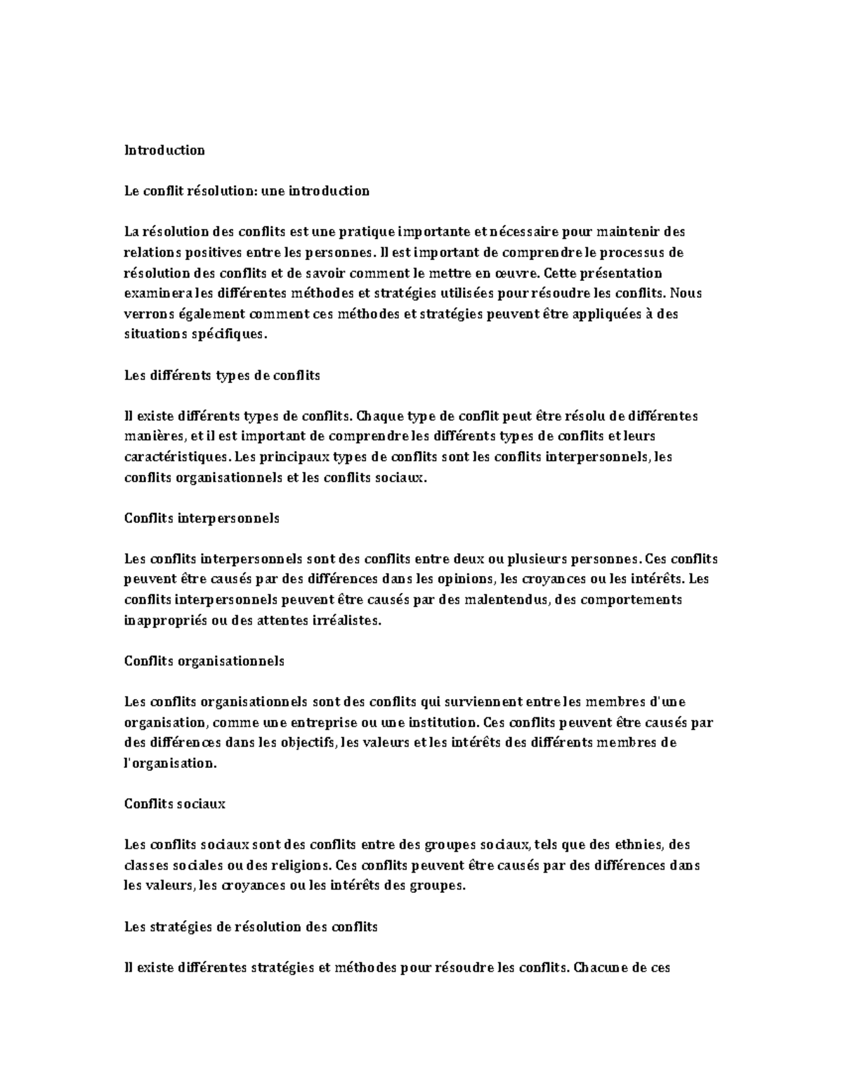 Conflict Resolution - Introduction Le conflit résolution: une ...