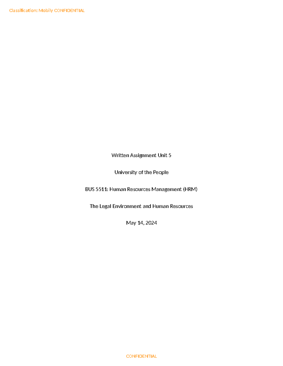 Writing Assignment Unit 5 - Written Assignment Unit 5 University of the ...