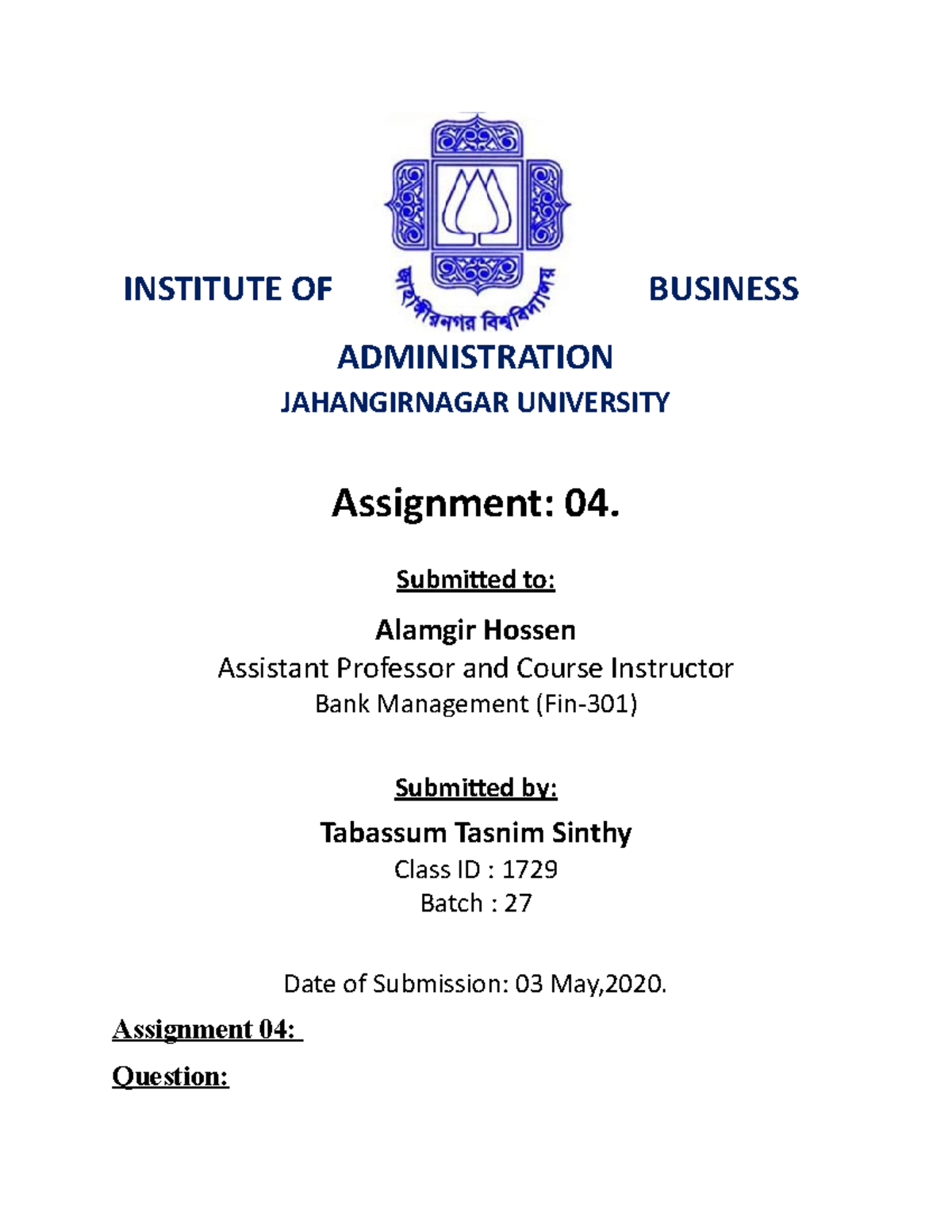 Assingment 4 - nbif - INSTITUTE OF BUSINESS ADMINISTRATION ...