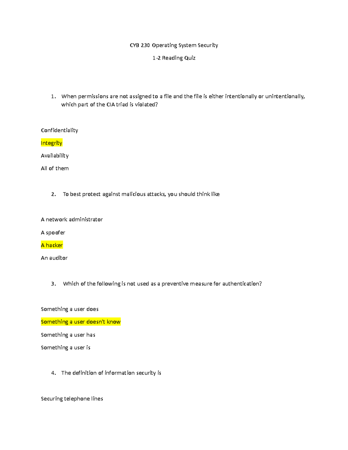 CYB 230 Operating System Securtiy Module One Quiz - CYB 230 Operating ...