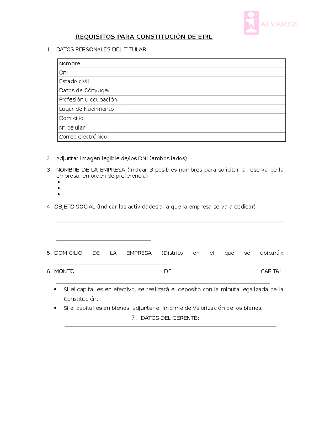 Formato Cons. EIRL - Formulario de datos para constituir eirl ...