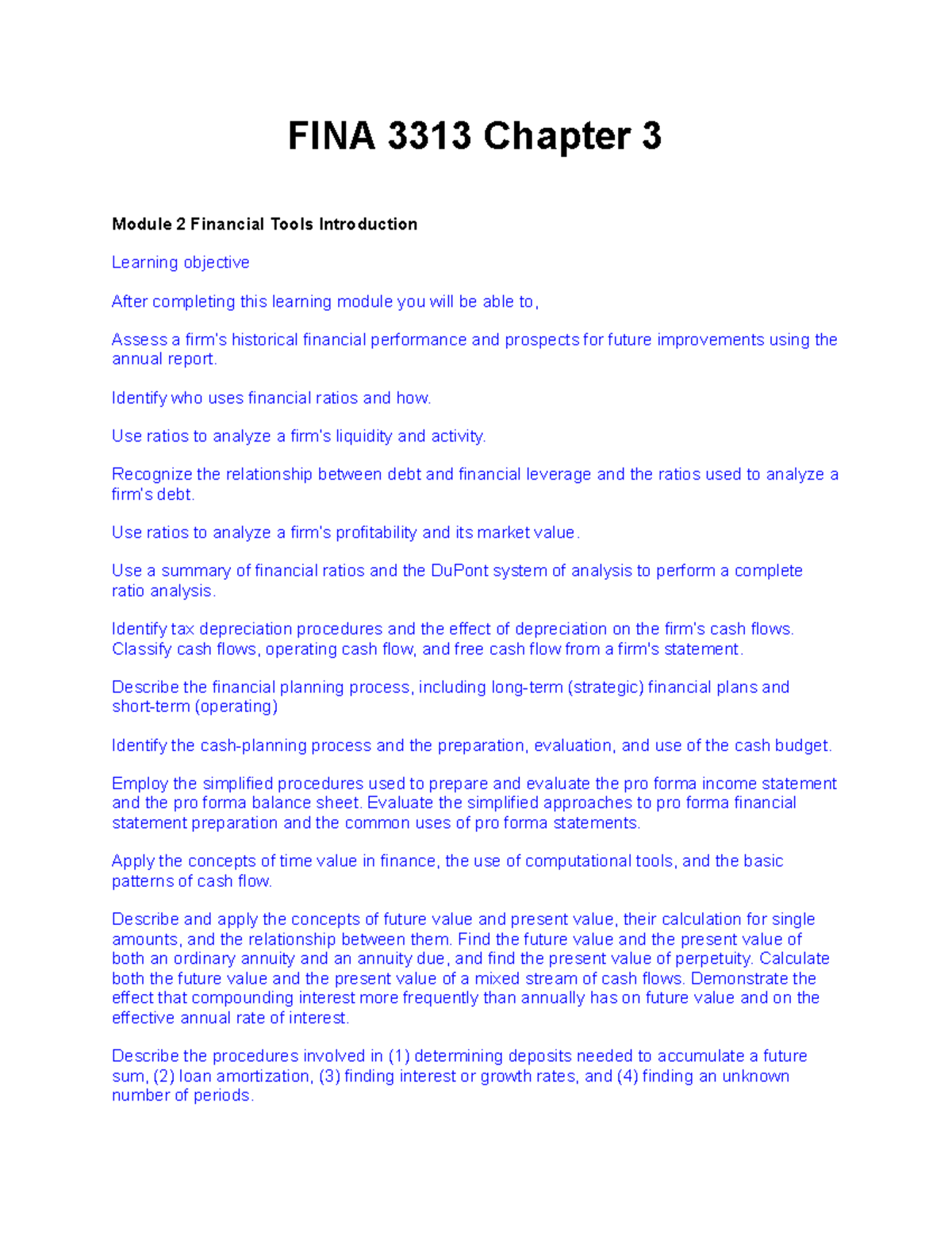 FINA 3313 Chapter 3 - FINA 3313 Chapter 3 Module 2 Financial Tools Introduction Learning ...