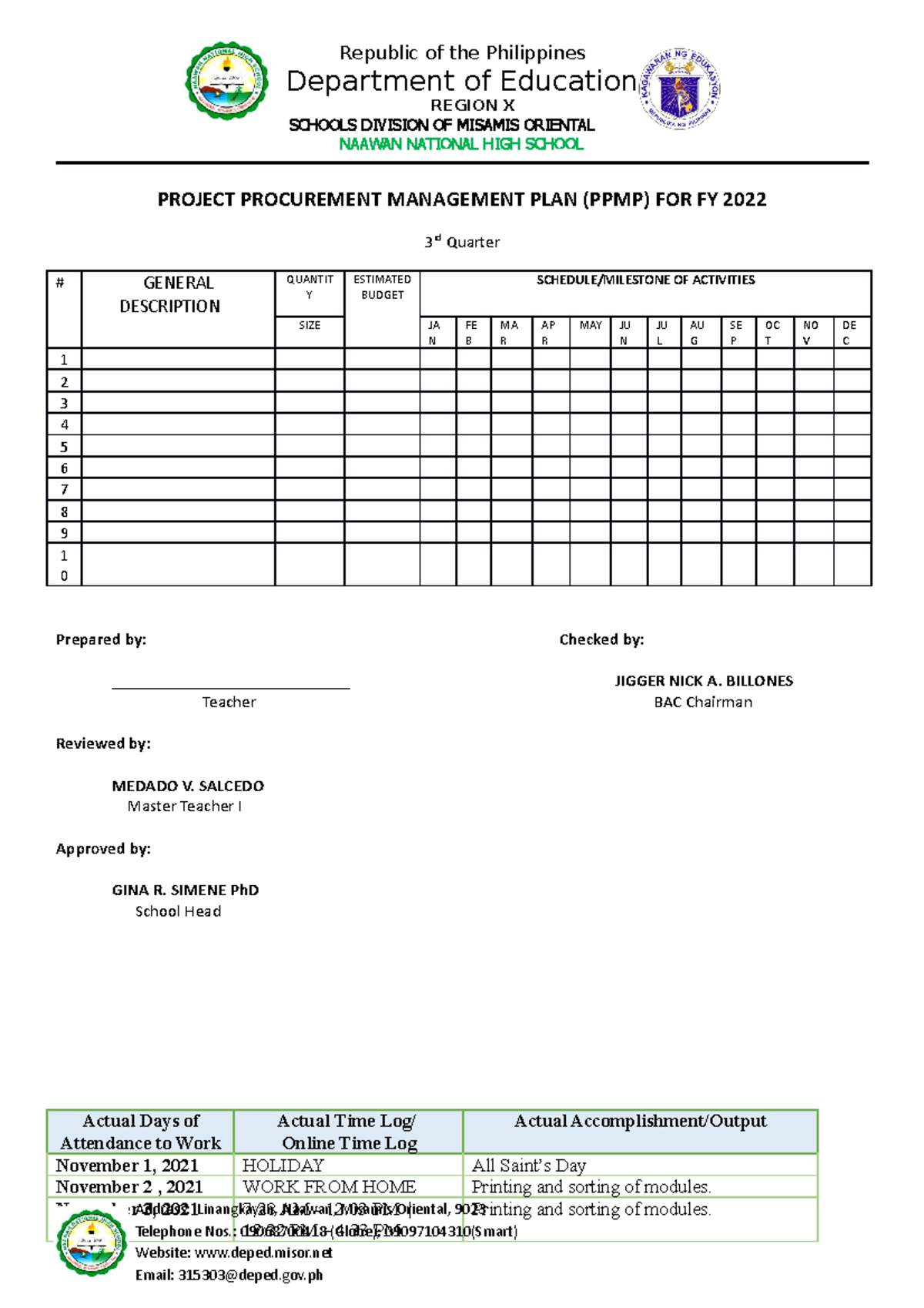 Ppmt - templates - Department of Education REGION X SCHOOLS DIVISION OF ...