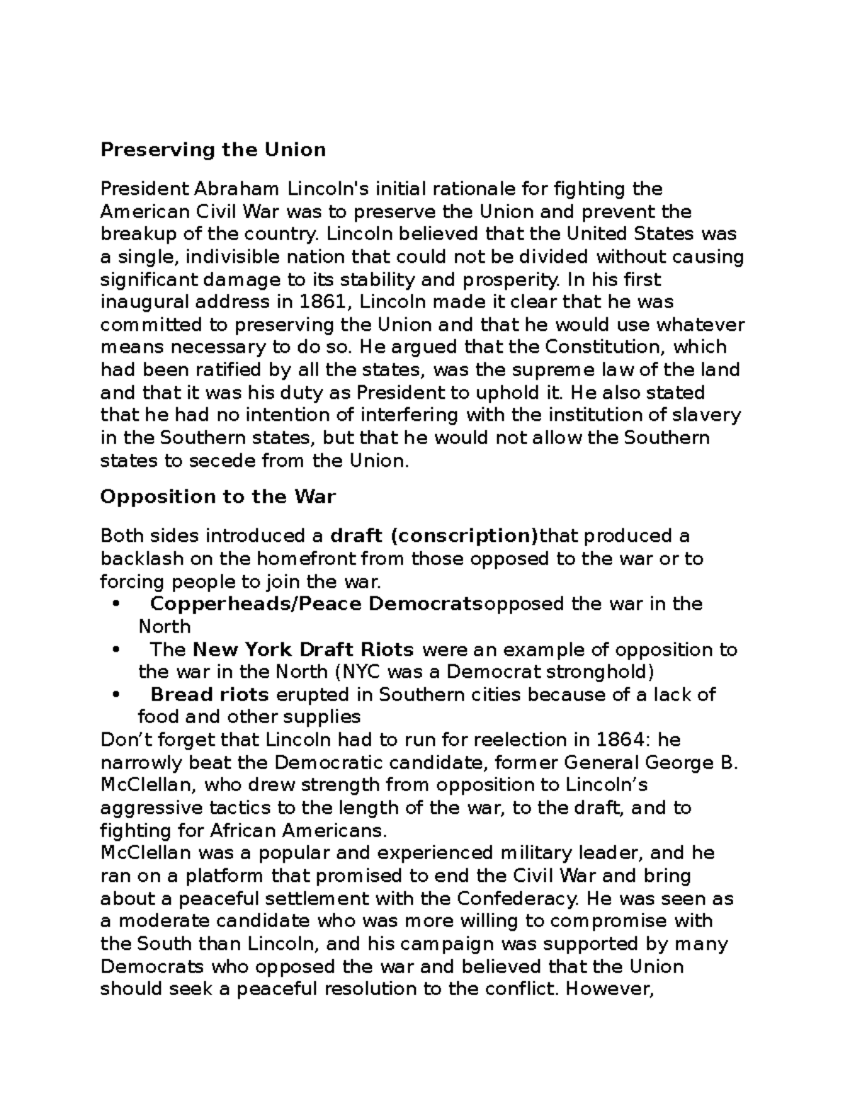 5.9 Government Policies during the Civil War - Preserving the Union ...