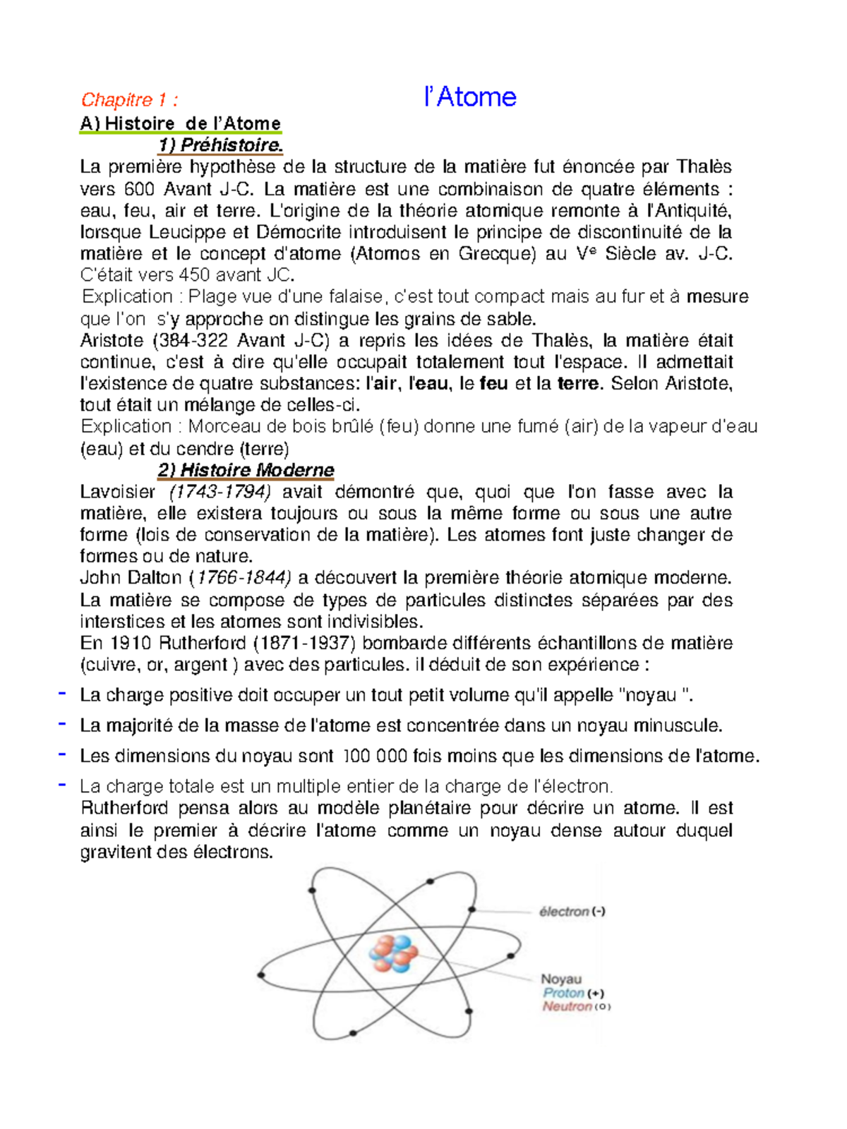 Chapitre 1 - Cours Atomistique - Chapitre 1 : l’Atome A) Histoire de l ...