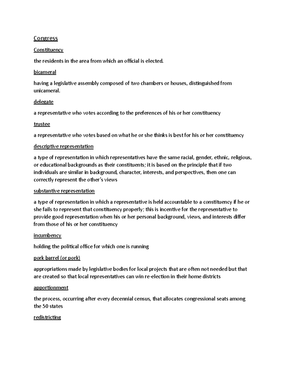 Political Terms - Congress Constituency the residents in the area from ...