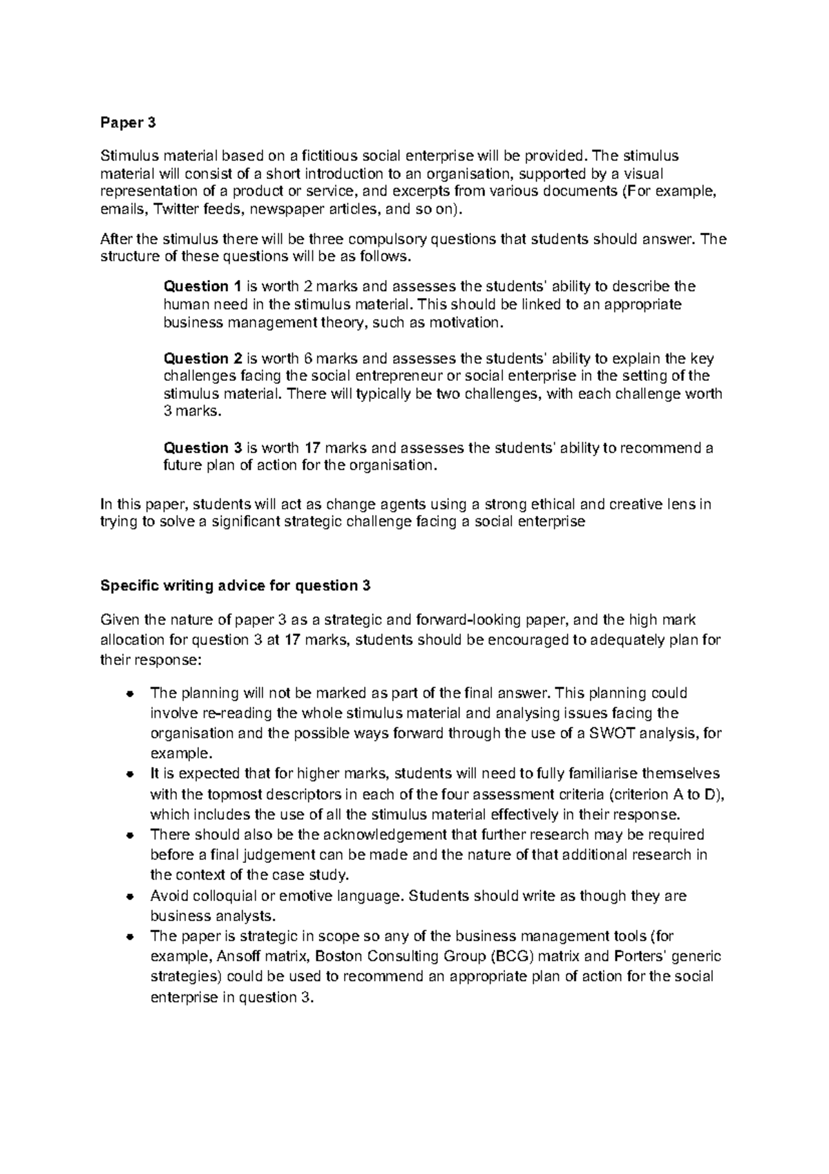 Paper 3 Essay Structure-2 - Paper 3 Stimulus material based on a ...