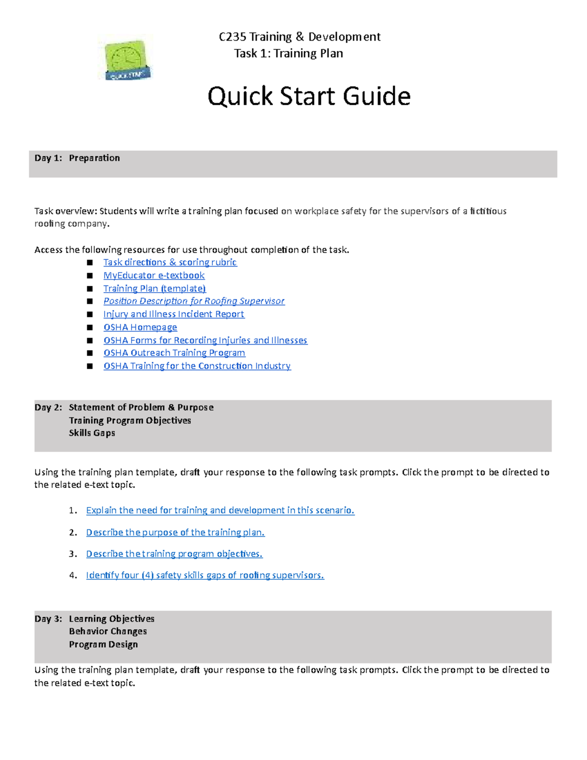Task 1 Quick Start Guide - C235 Training & Development Task 1: Training ...