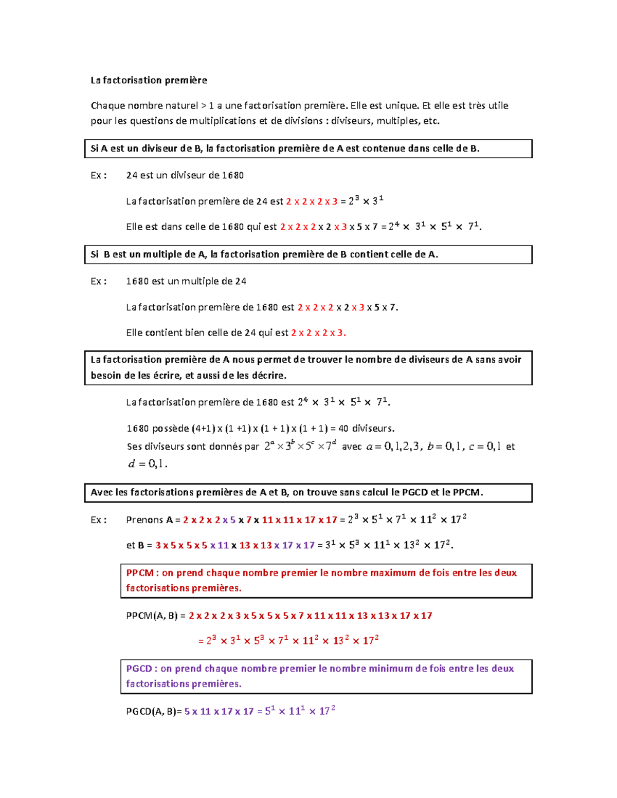 Application factorisation première - La factorisation première Chaque ...
