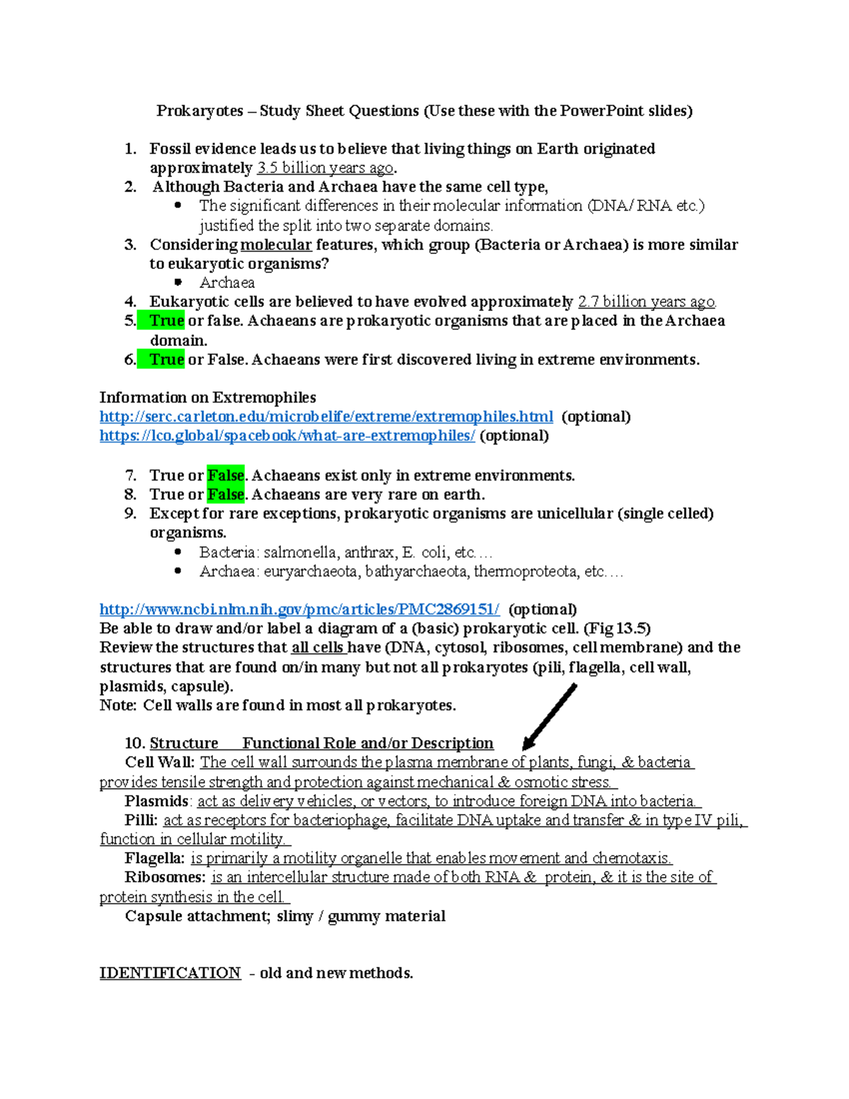 3 Study Sheet for Prokaryotes - Prokaryotes – Study Sheet Questions ...