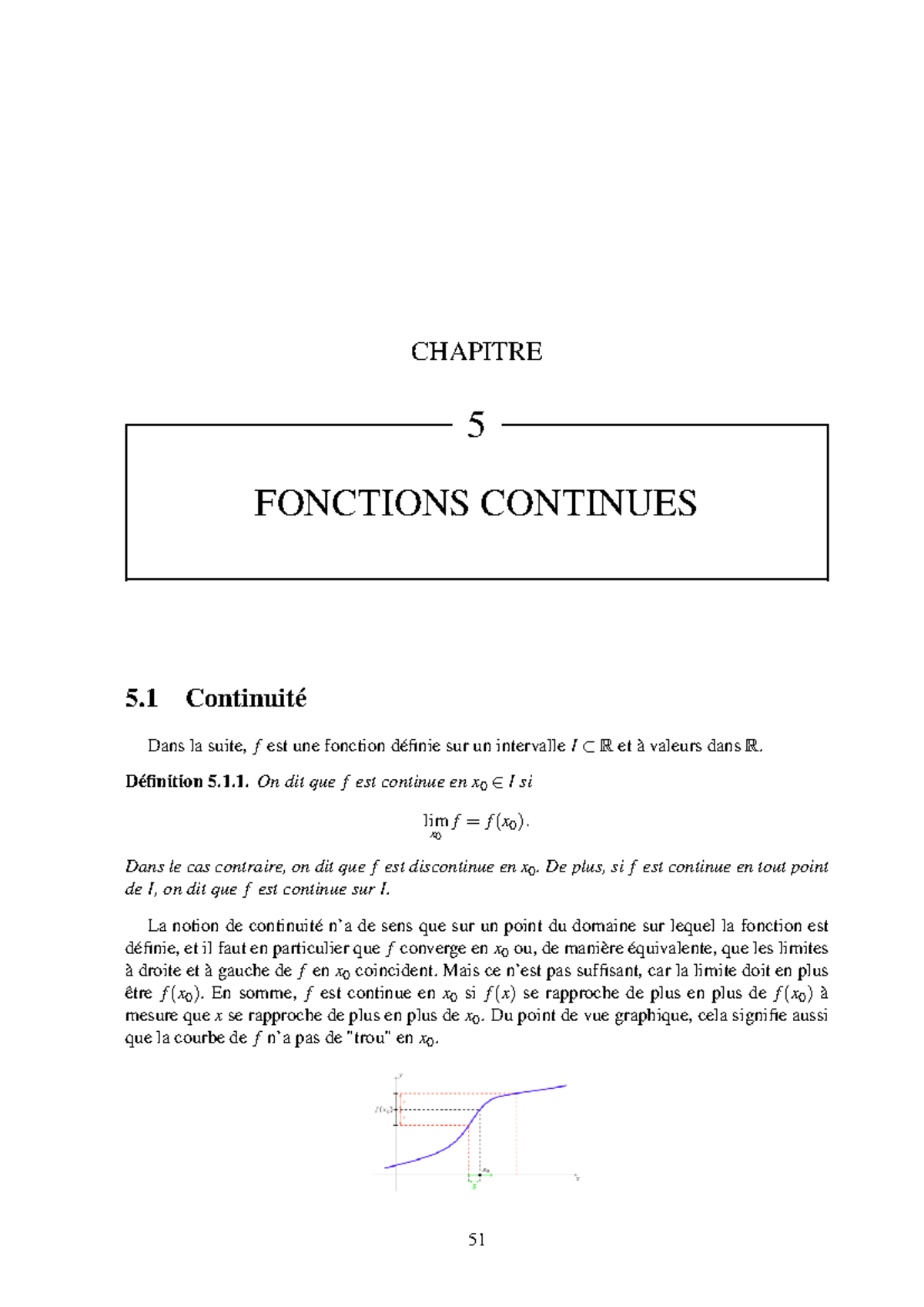 Chapitre 5 - Cours analyse L1 MIASHS Semestre 1 - CHAPITRE 5 FONCTIONS CONTINUES 5 Continuité ...