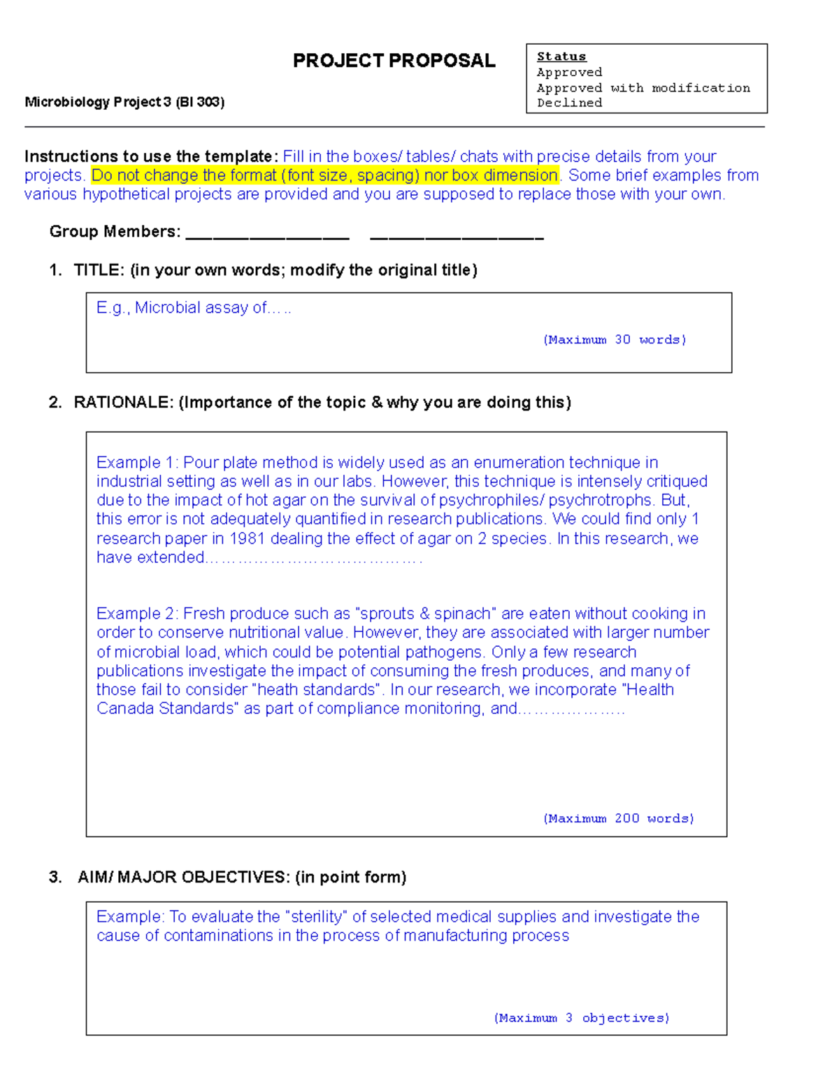 Project Proposal Template F 2021 - PROJECT PROPOSAL Microbiology ...