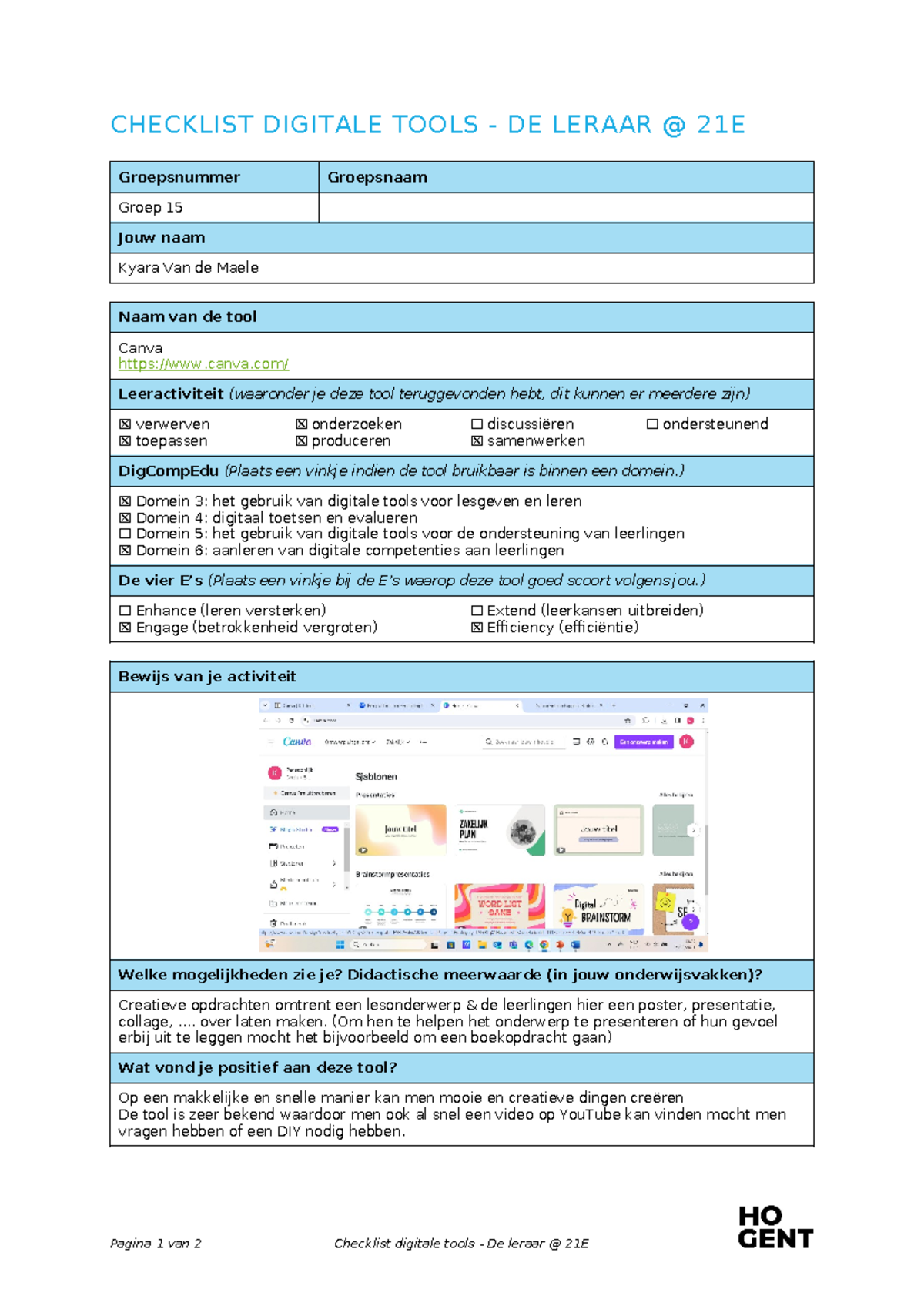 Canva digitaal tool checklist - CHECKLIST DIGITALE TOOLS - DE LERAAR @ 21E Groepsnummer ...