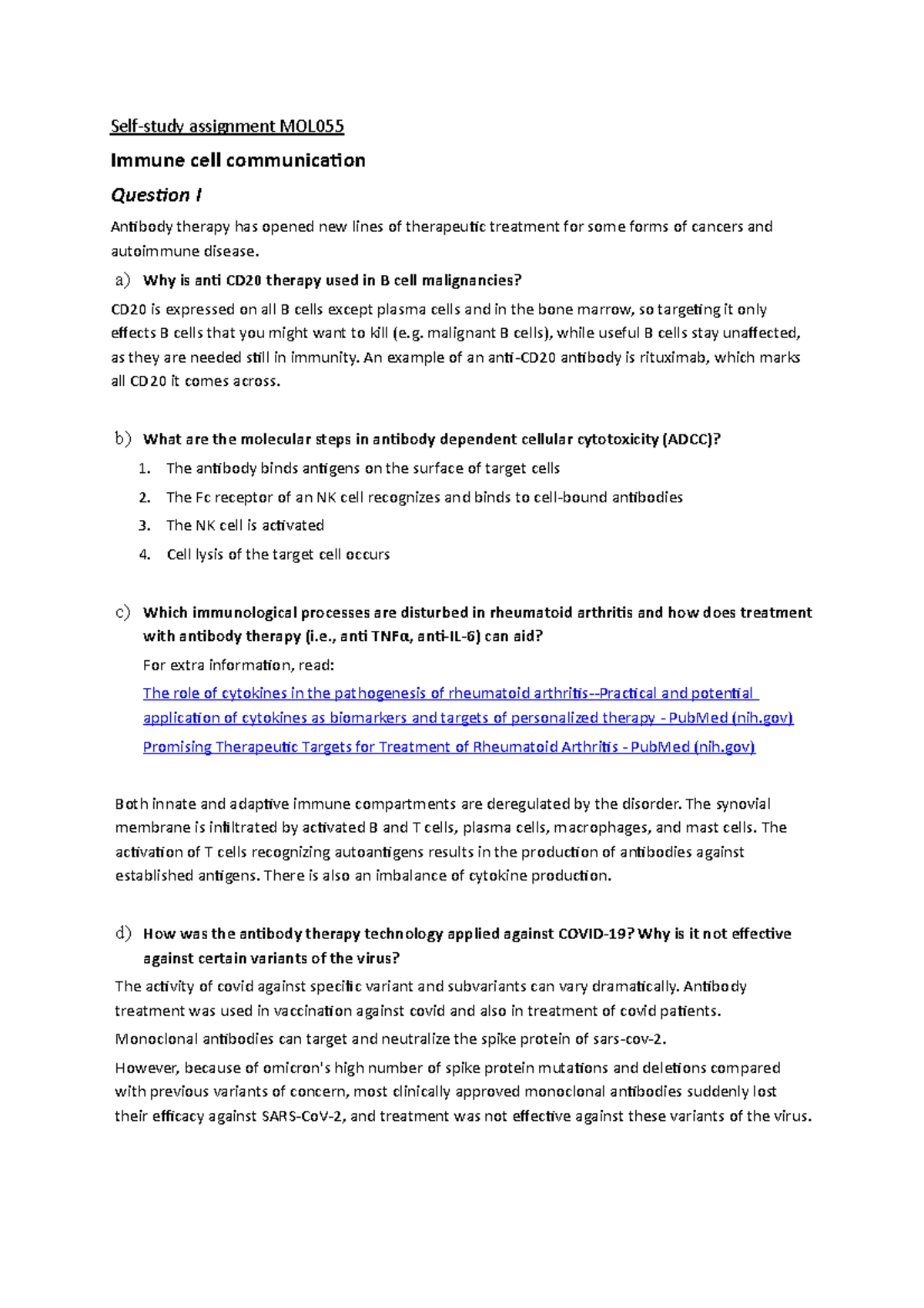 SSA immune cell communication - Self-study assignment MOL Immune cell ...