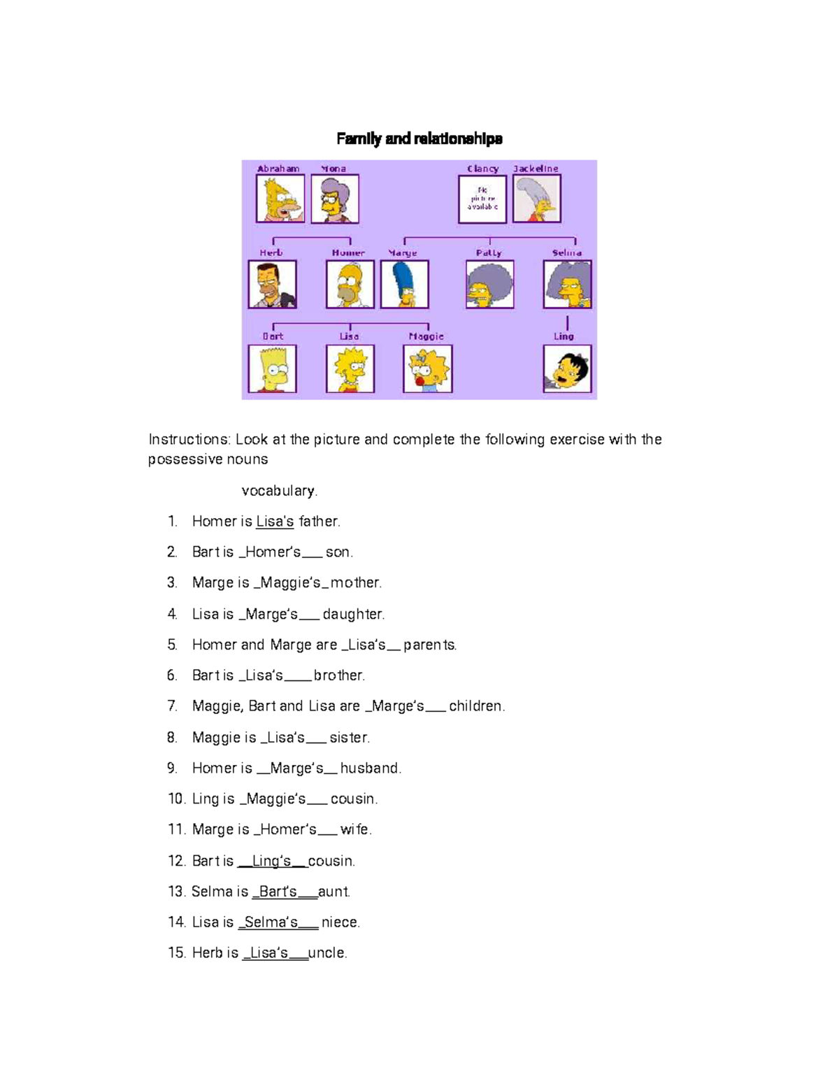 Family and relationships worksheet (1) Brayan Hernández - Family and ...