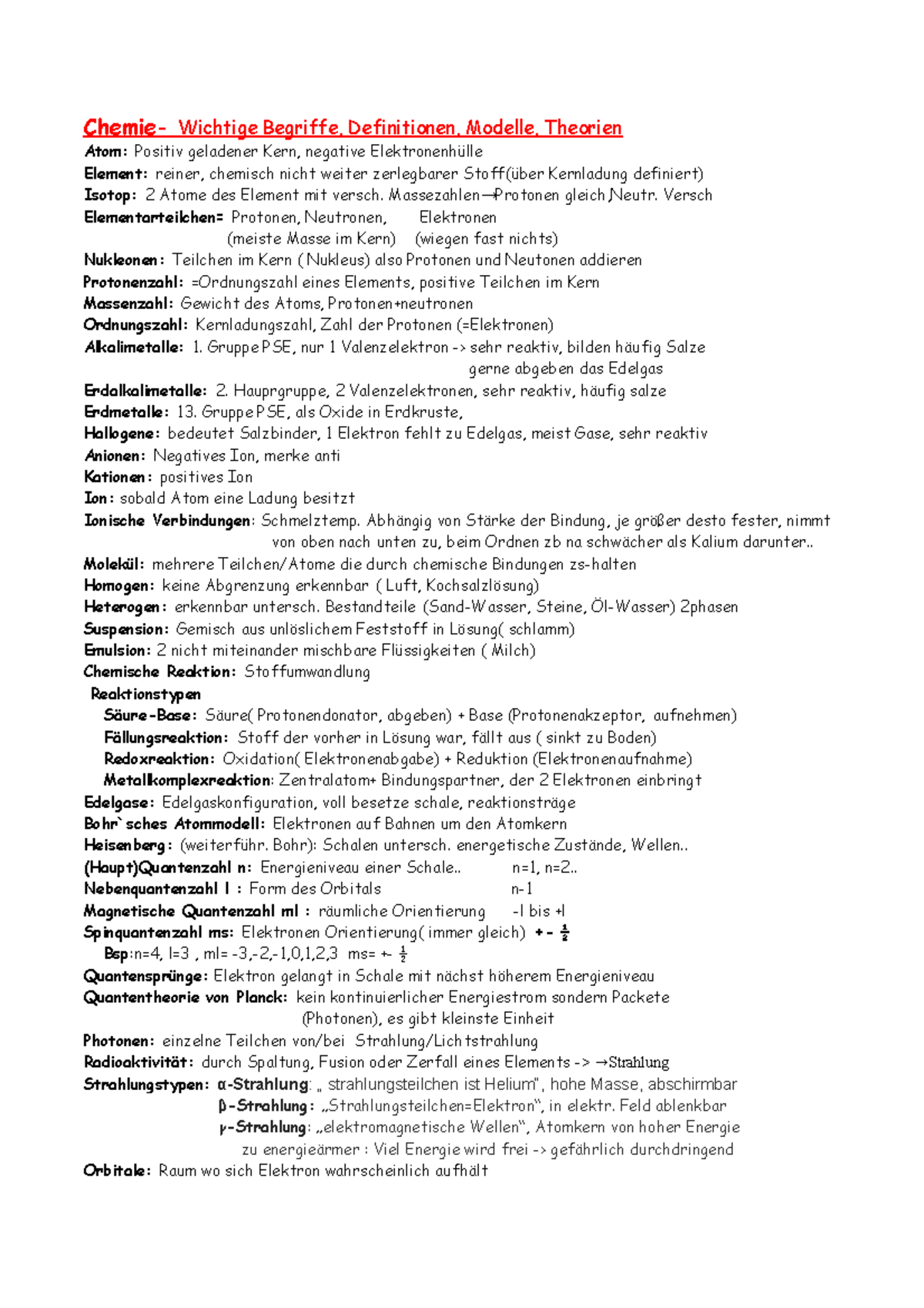 Chemie wichtige begriffe - Chemie- Wichtige Begriffe, Definitionen ...