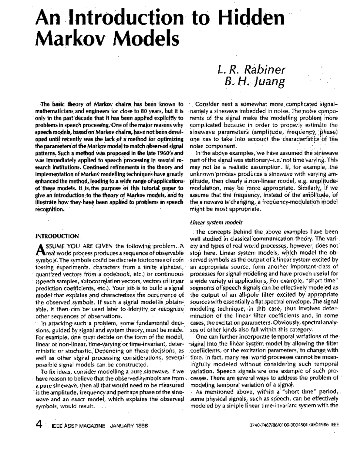 Introduction Rabinar - Good - An Introduction to Hidden Markov Models ...