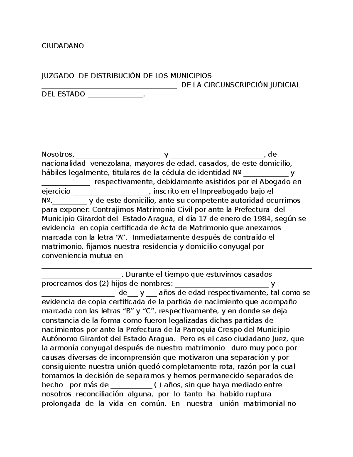 formato de divorcio - Derecho civil - Studocu